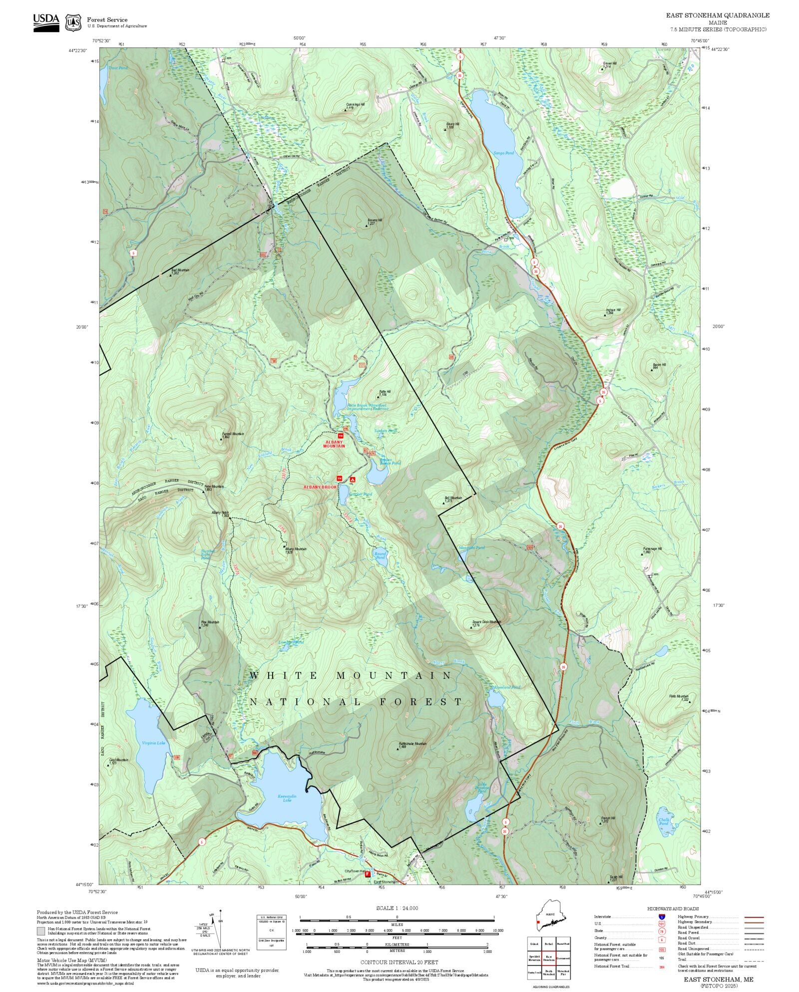 2025 Forest Service Topo Map of East Stoneham Maine – MyTopo Map Store