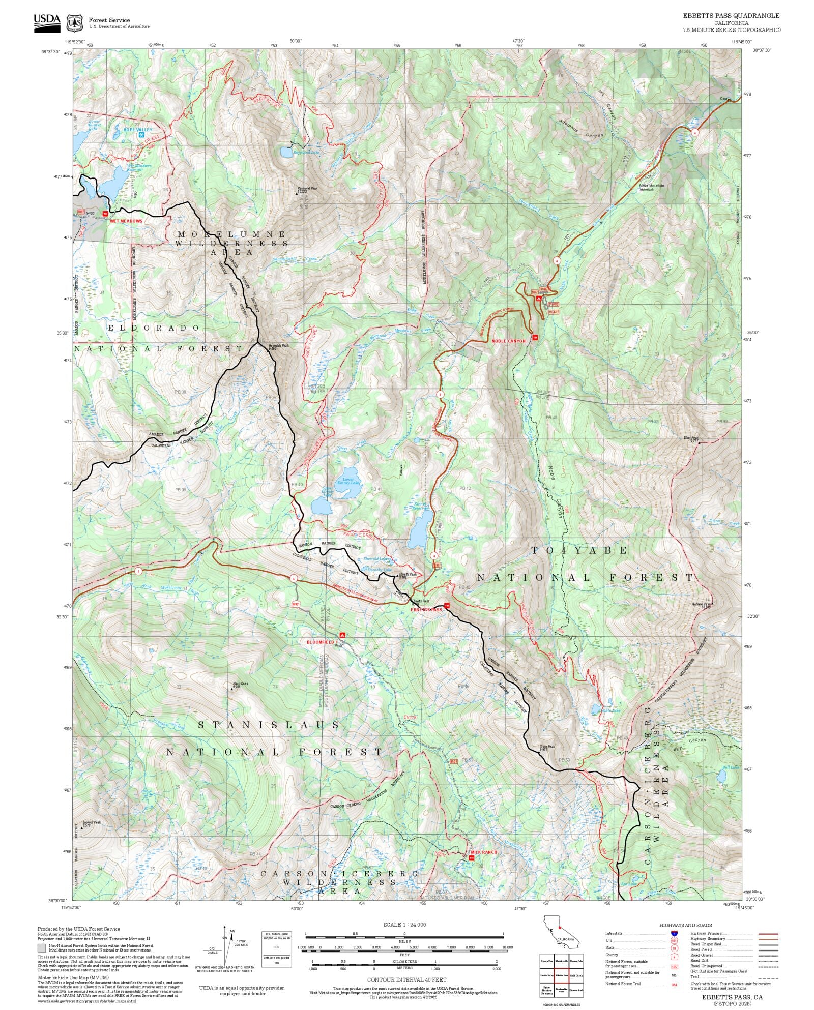 2025 Forest Service Topo Map of Ebbetts Pass California – MyTopo Map Store