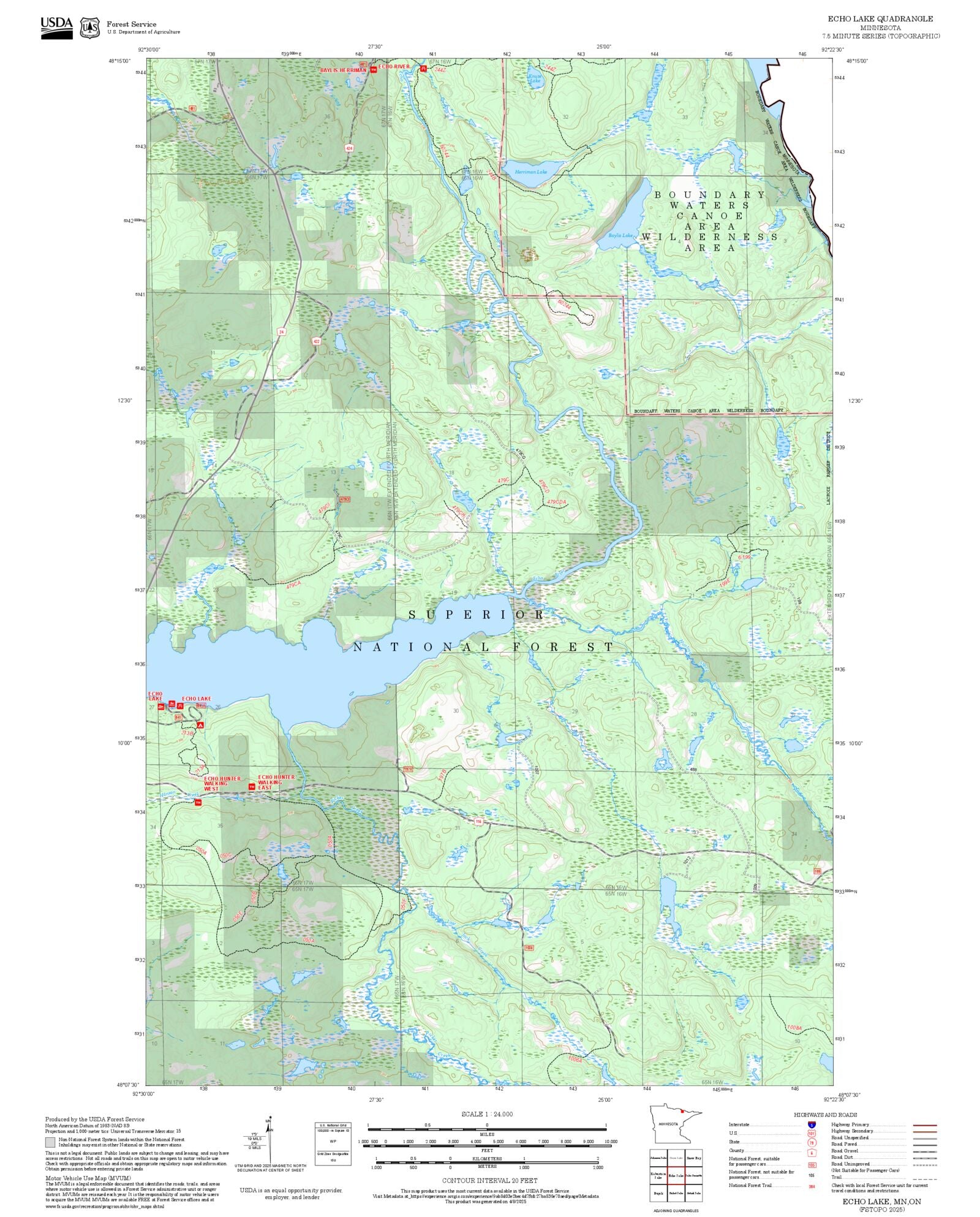 2025 Forest Service Topo Map of Echo Lake Minnesota – MyTopo Map Store