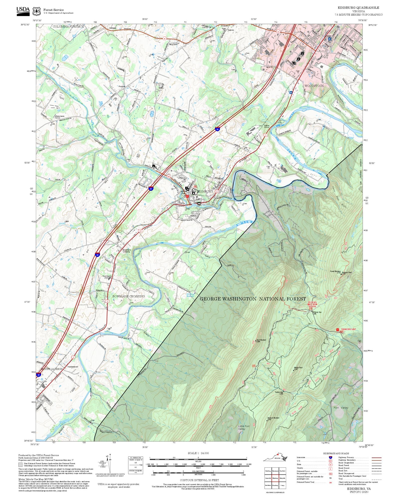 2025 Forest Service Topo Map of Edinburg Virginia – MyTopo Map Store