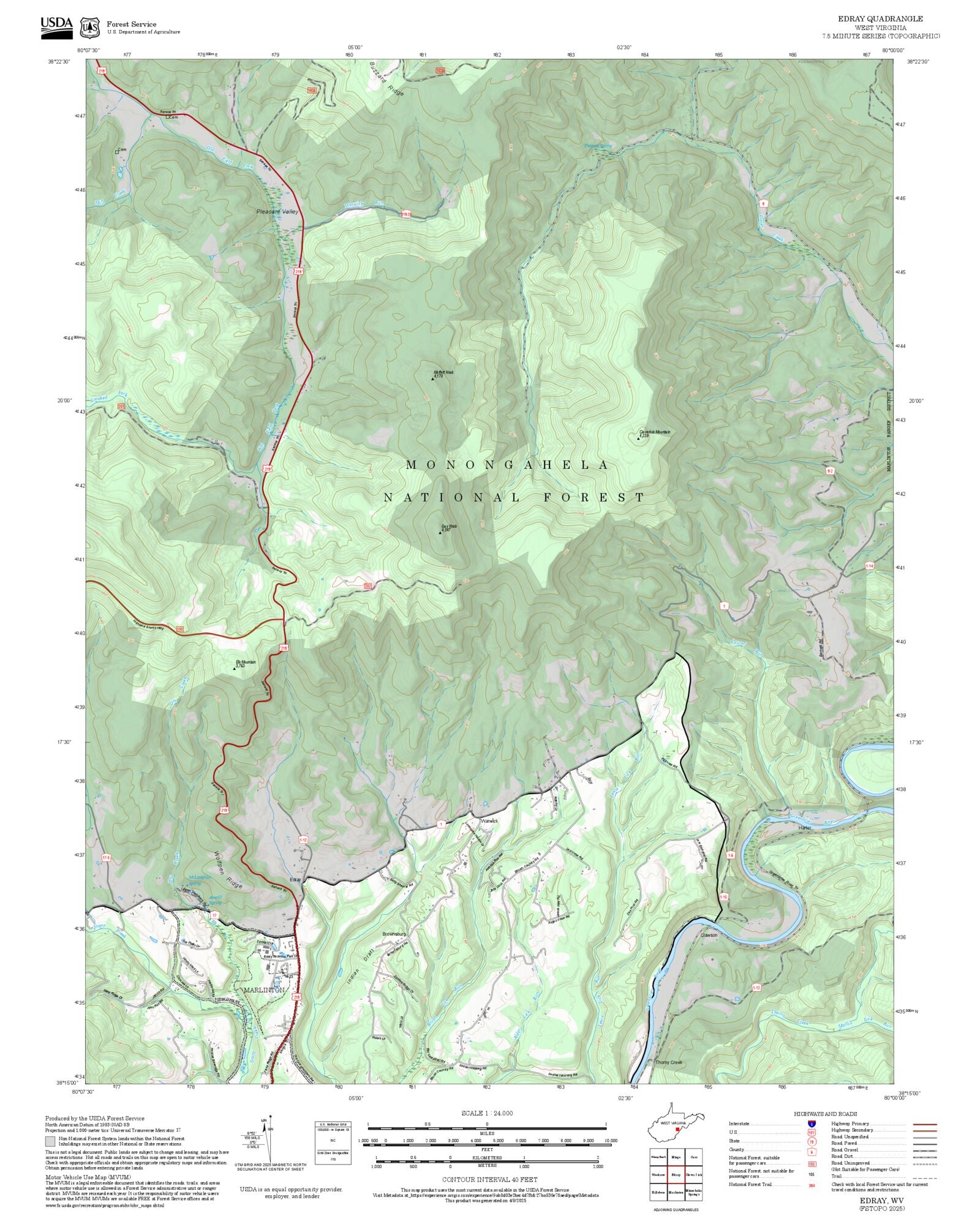 2025 Forest Service Topo Map of Edray West Virginia – MyTopo Map Store