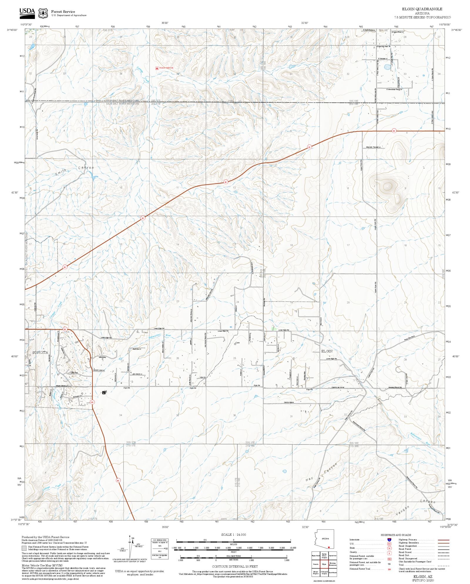 2025 Forest Service Topo Map of Elgin Arizona – MyTopo Map Store