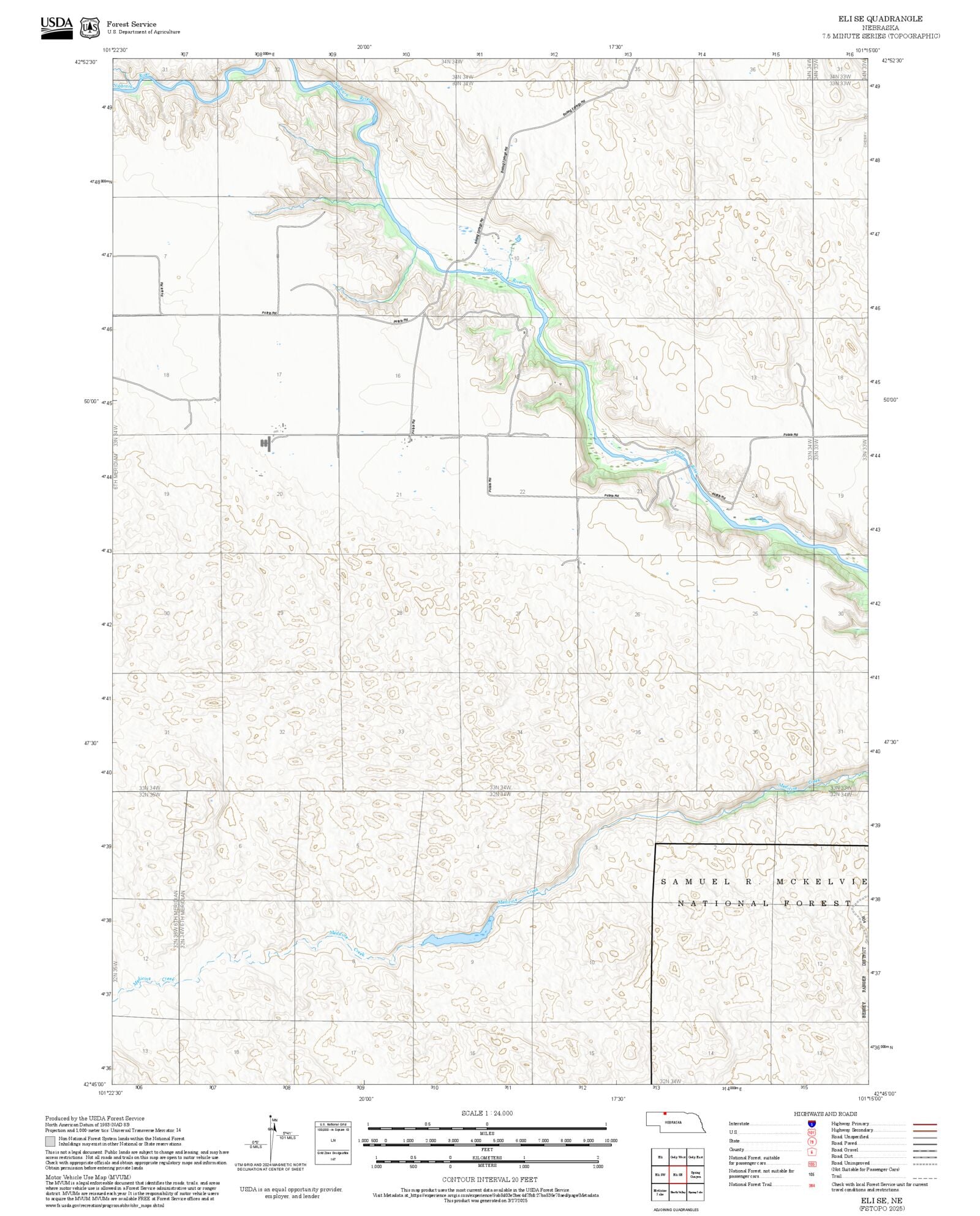 2025 Forest Service Topo Map of Eli SE Nebraska – MyTopo Map Store