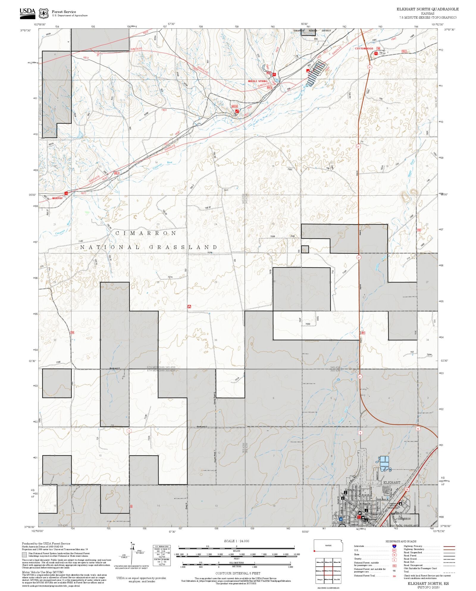 2025 Forest Service Topo Map of Elkhart North Kansas – MyTopo Map Store