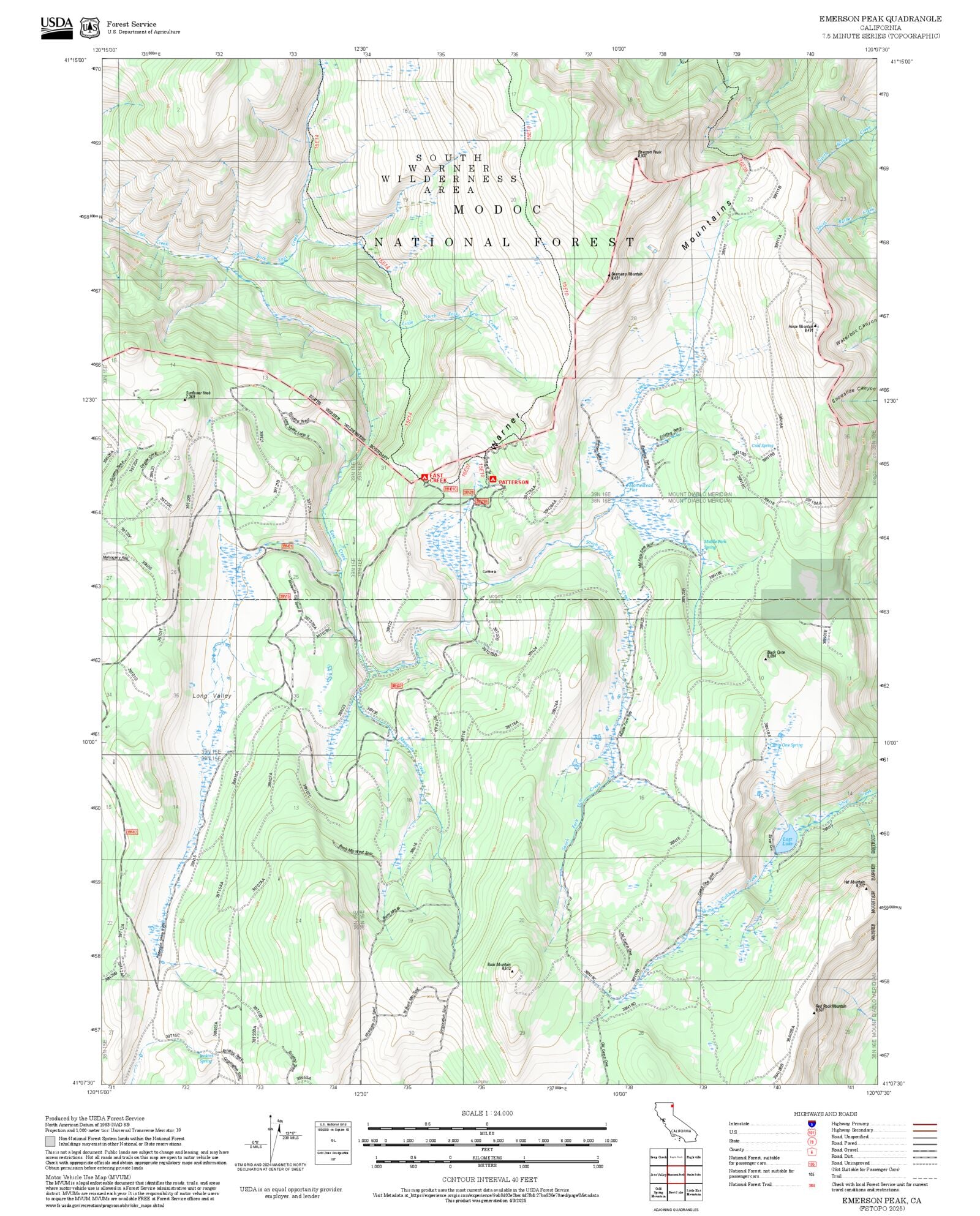 2025 Forest Service Topo Map of Emerson Peak California – MyTopo Map Store