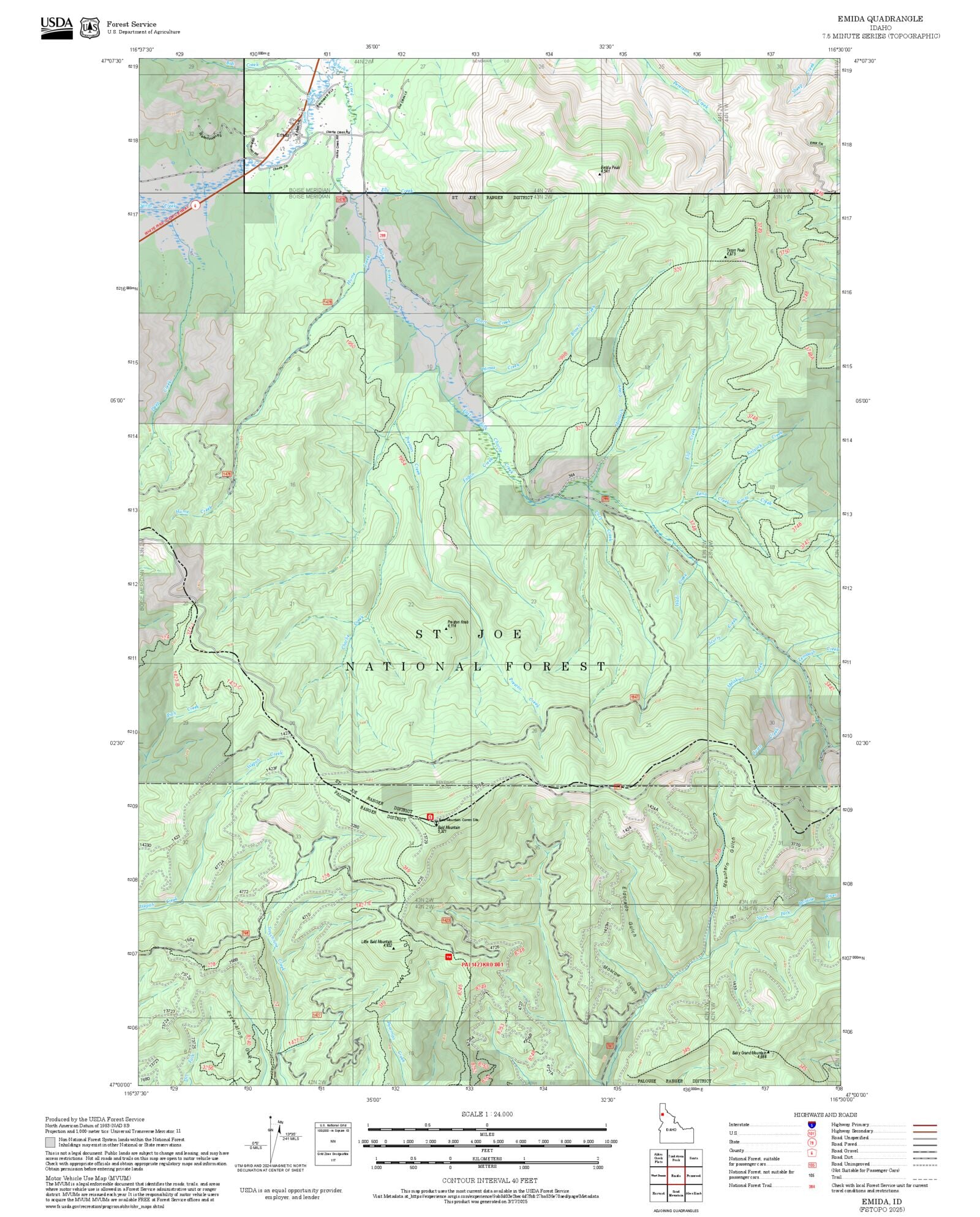 2025 Forest Service Topo Map of Emida Idaho – MyTopo Map Store