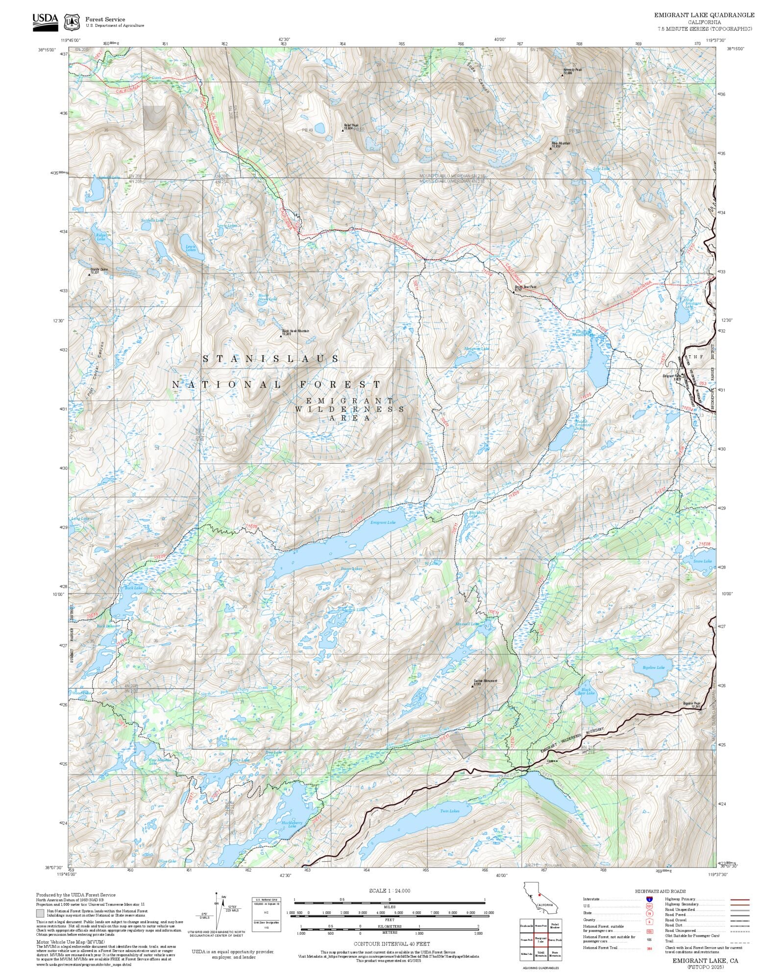 2025 Forest Service Topo Map of Emigrant Lake California – MyTopo Map Store
