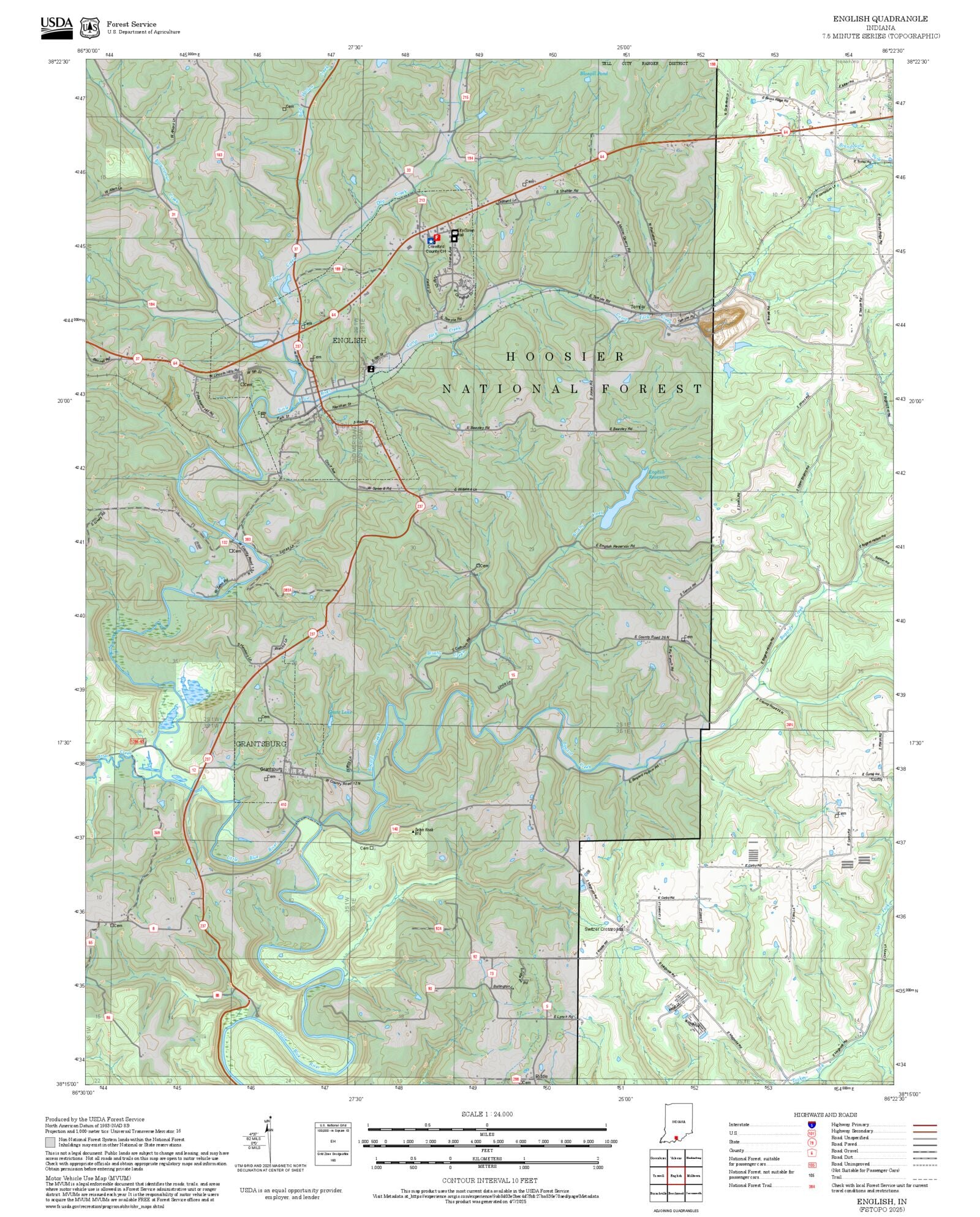 2025 Forest Service Topo Map of English Indiana – MyTopo Map Store