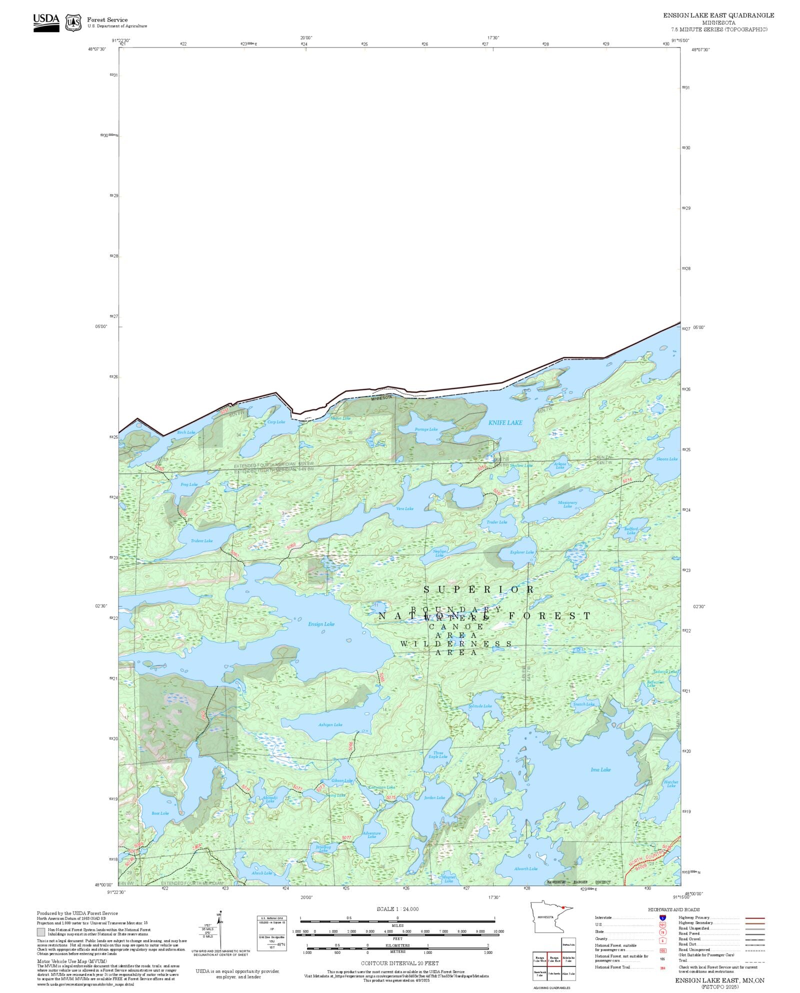 2025 Forest Service Topo Map of Ensign Lake East Minnesota – MyTopo Map ...