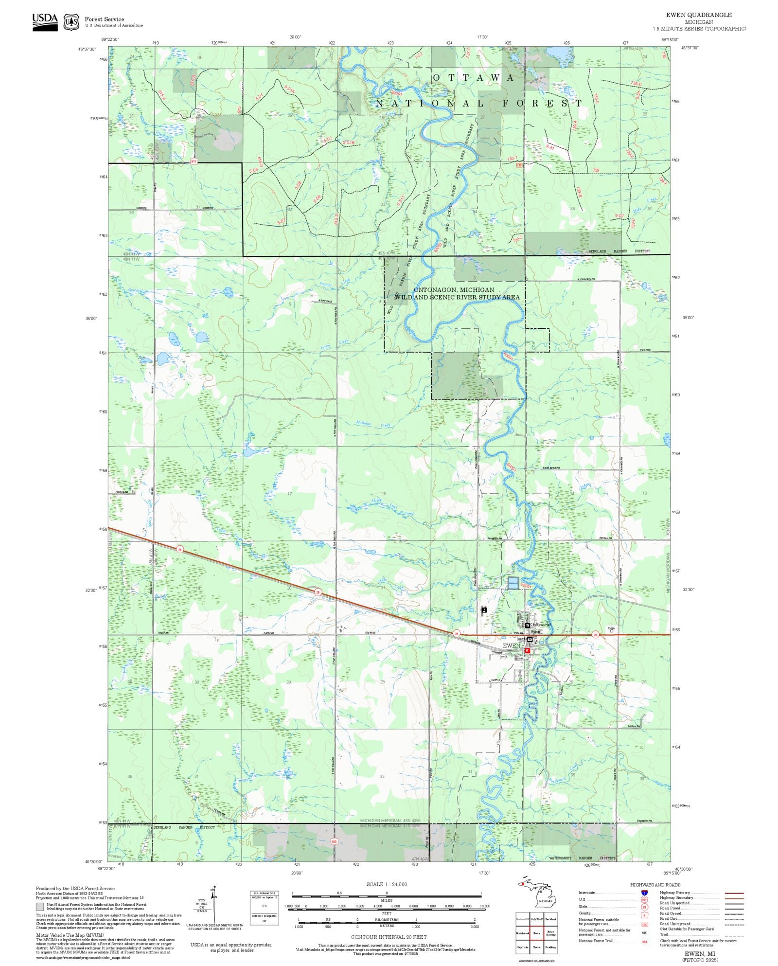 2025 Forest Service Topo Map of Ewen Michigan – MyTopo Map Store