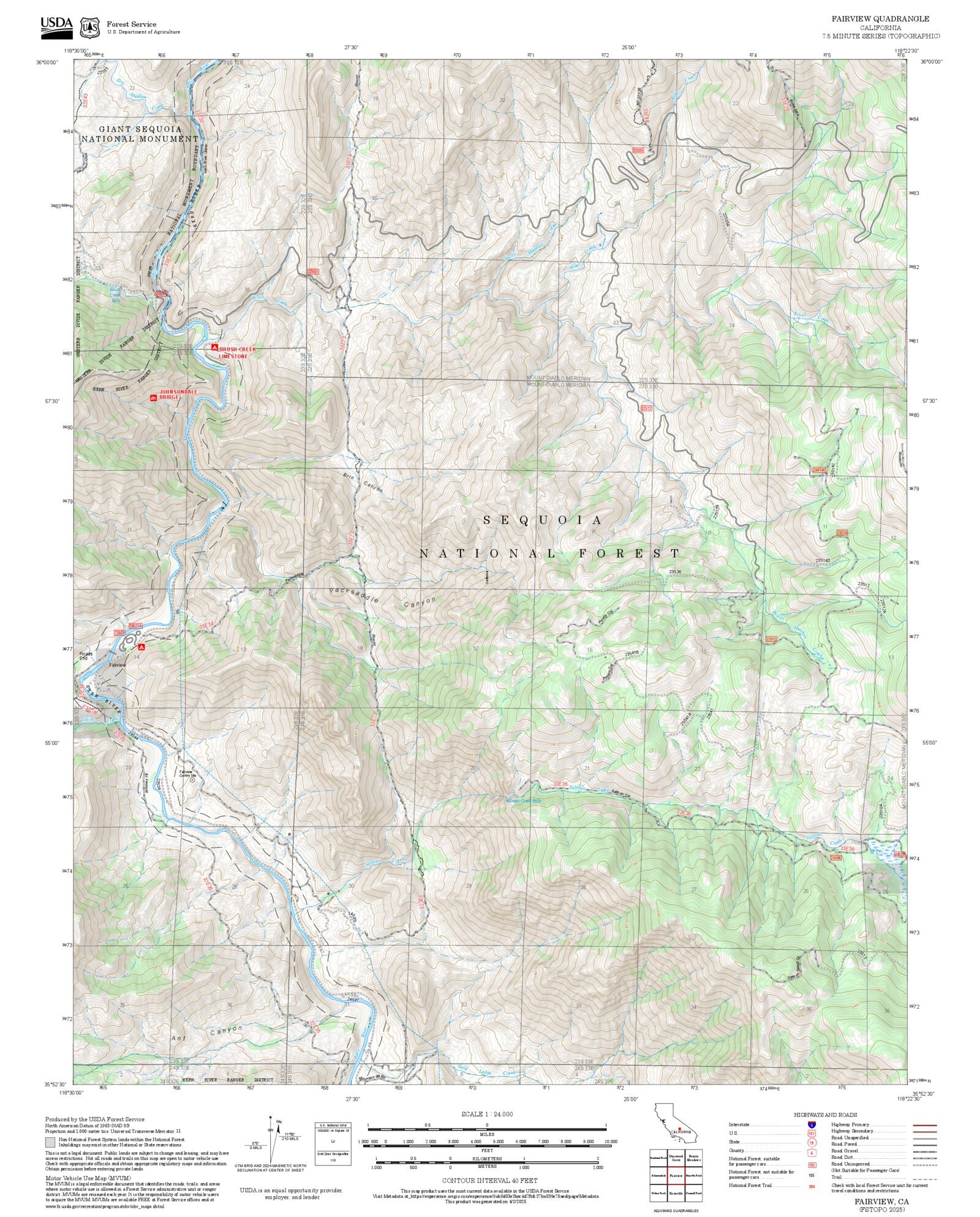 2025 Forest Service Topo Map of Fairview California – MyTopo Map Store