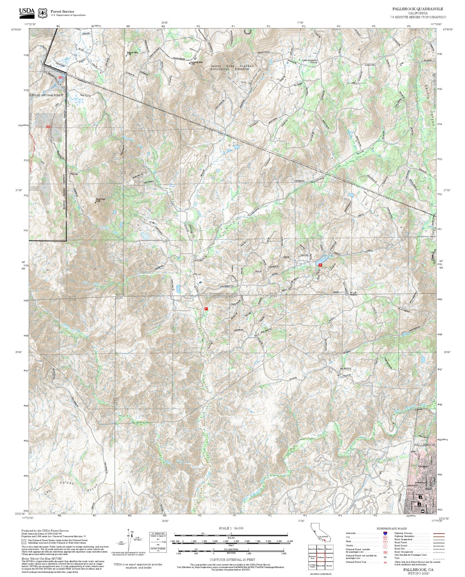 2025 Forest Service Topo Map of Fallbrook California – MyTopo Map Store