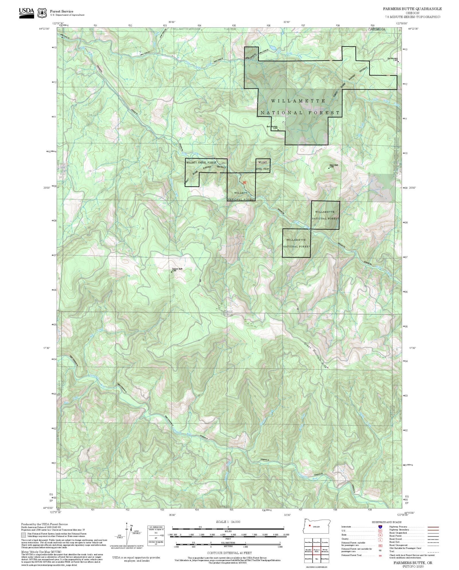 2025 Forest Service Topo Map of Farmers Butte Oregon – MyTopo Map Store