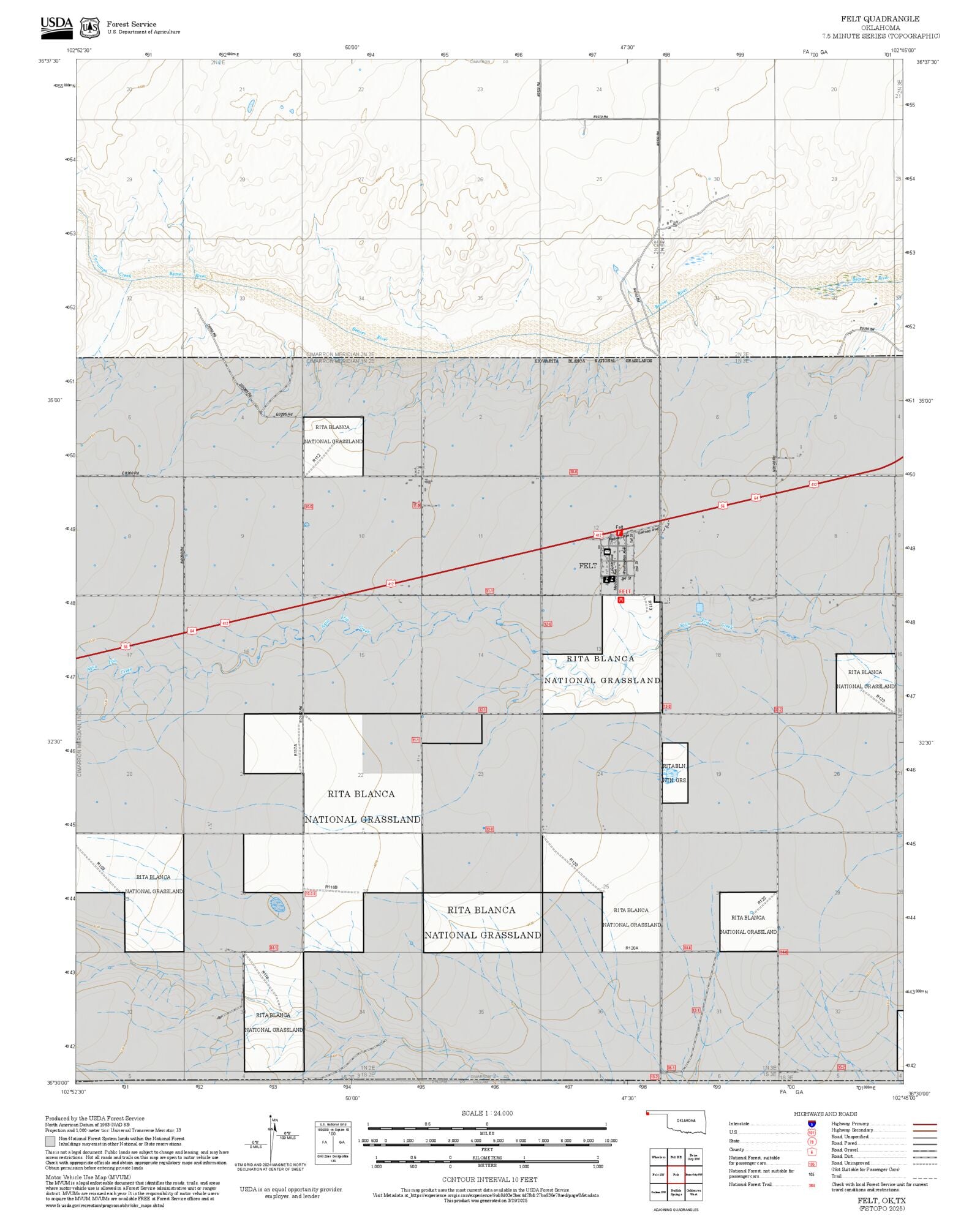 2025 Forest Service Topo Map of Felt Oklahoma – MyTopo Map Store