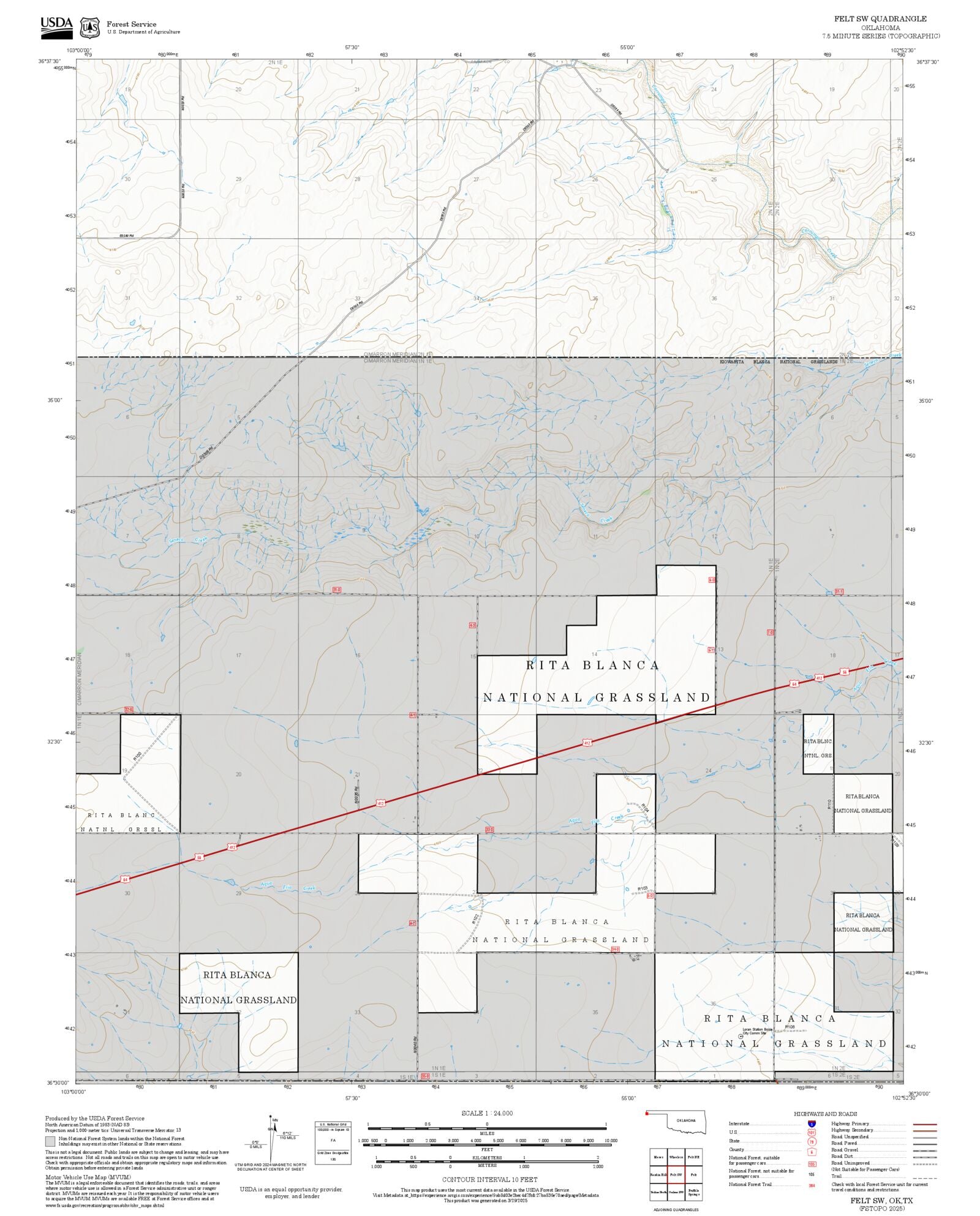 2025 Forest Service Topo Map of Felt SW Oklahoma – MyTopo Map Store