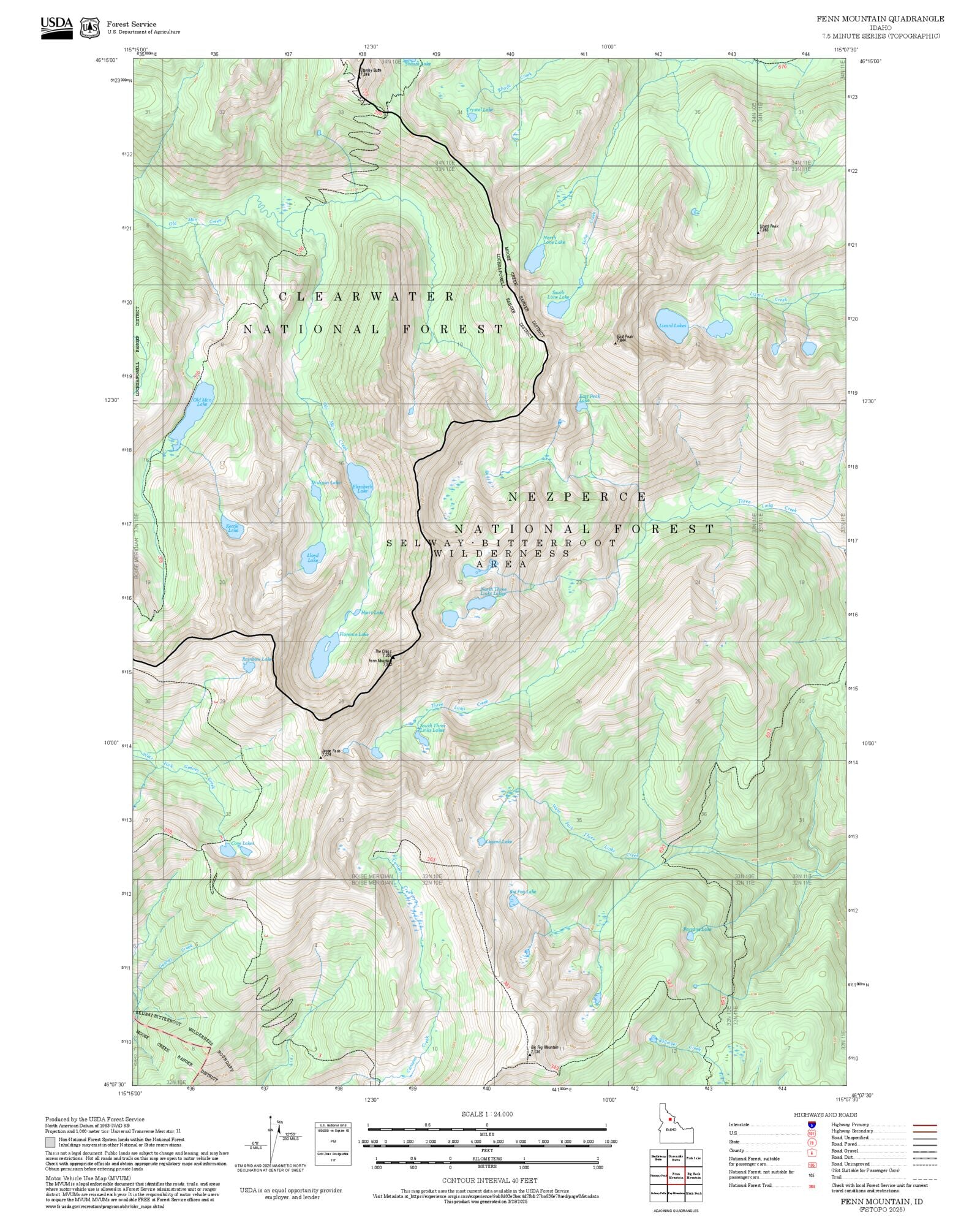 2025 Forest Service Topo Map of Fenn Mountain Idaho – MyTopo Map Store