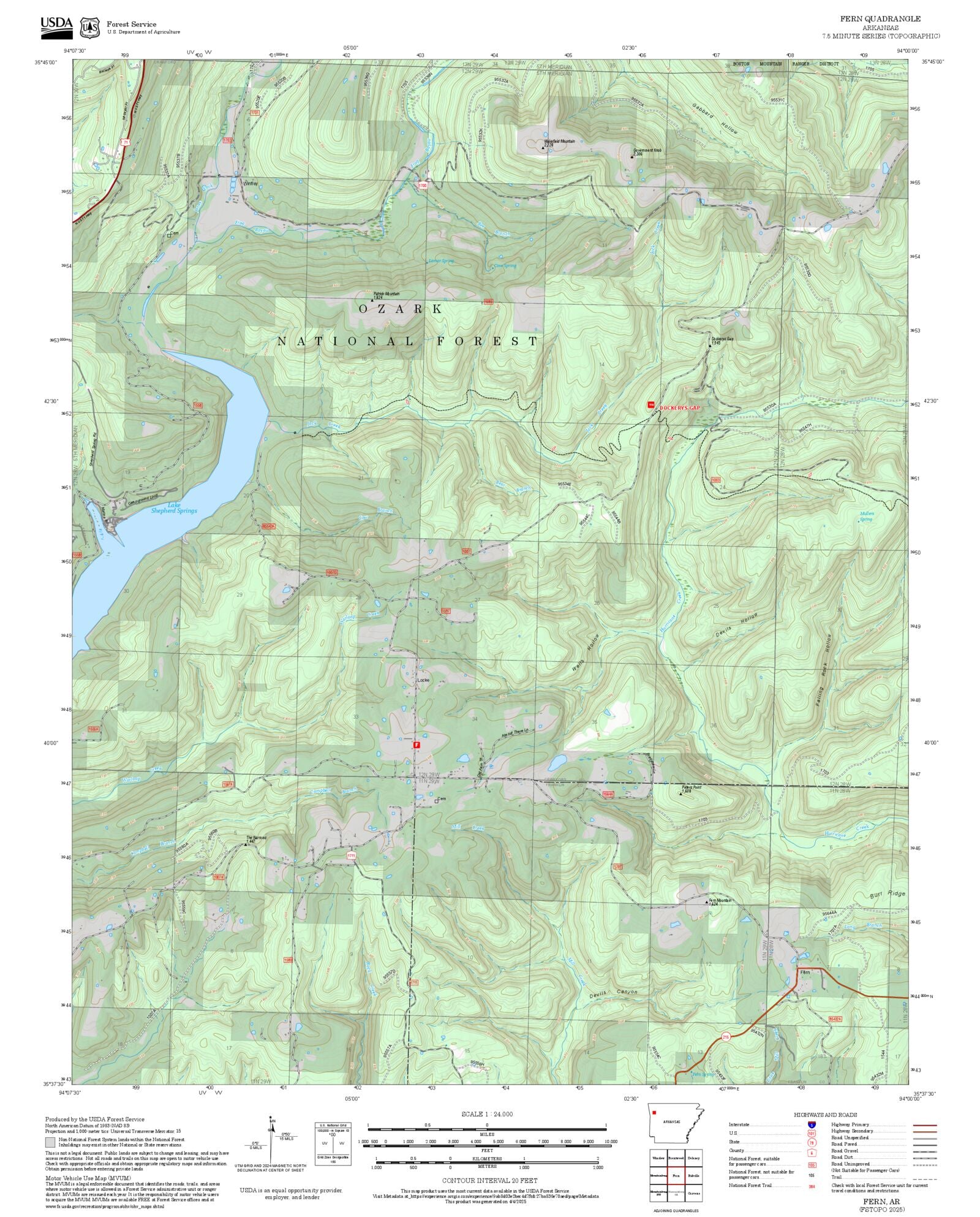 2025 Forest Service Topo Map of Fern Arkansas – MyTopo Map Store