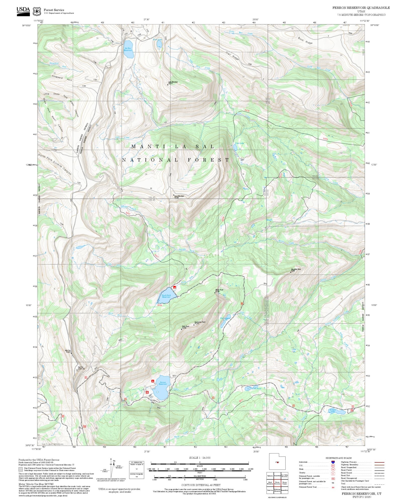 2025 Forest Service Topo Map of Ferron Reservoir Utah – MyTopo Map Store