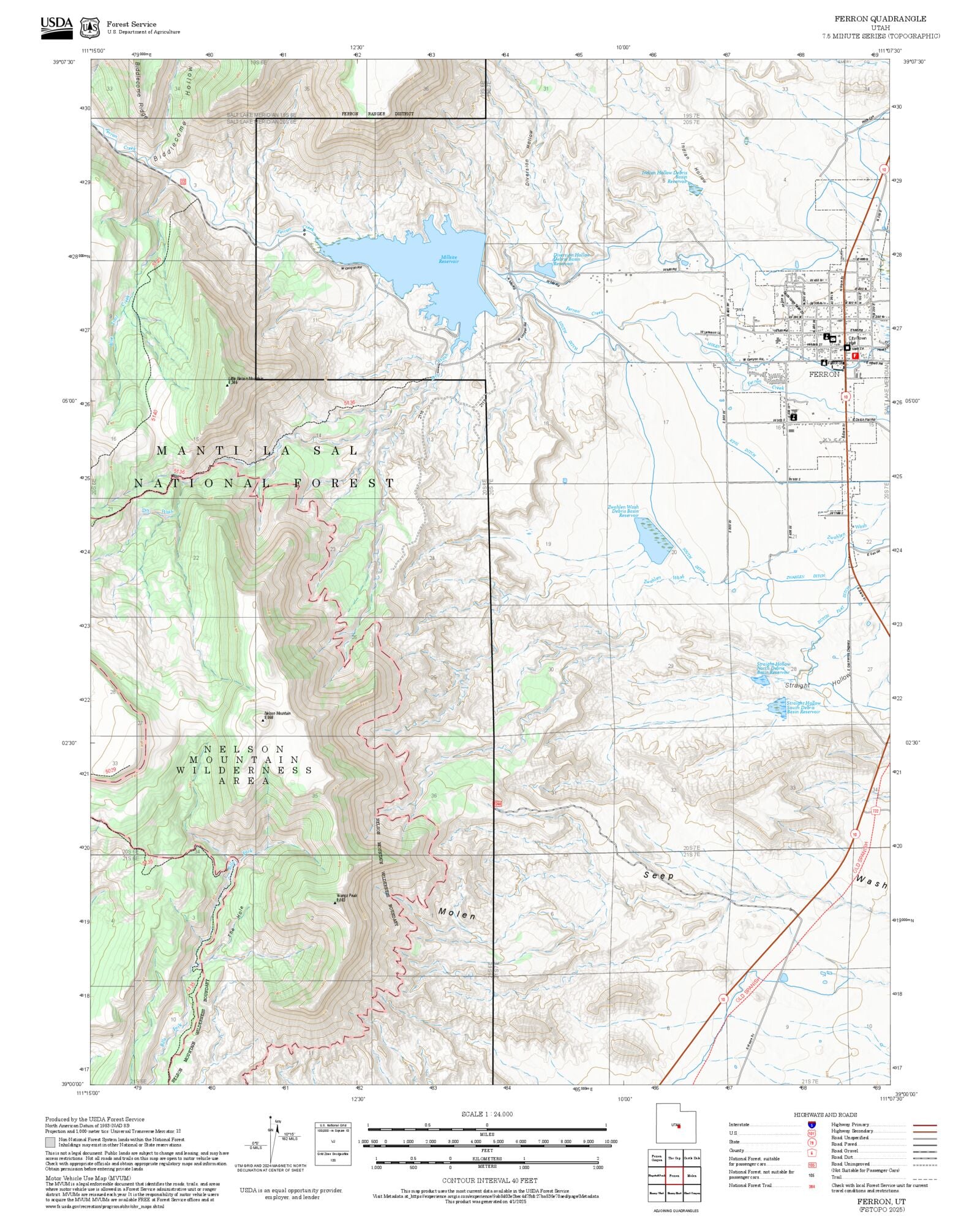 2025 Forest Service Topo Map of Ferron Utah – MyTopo Map Store