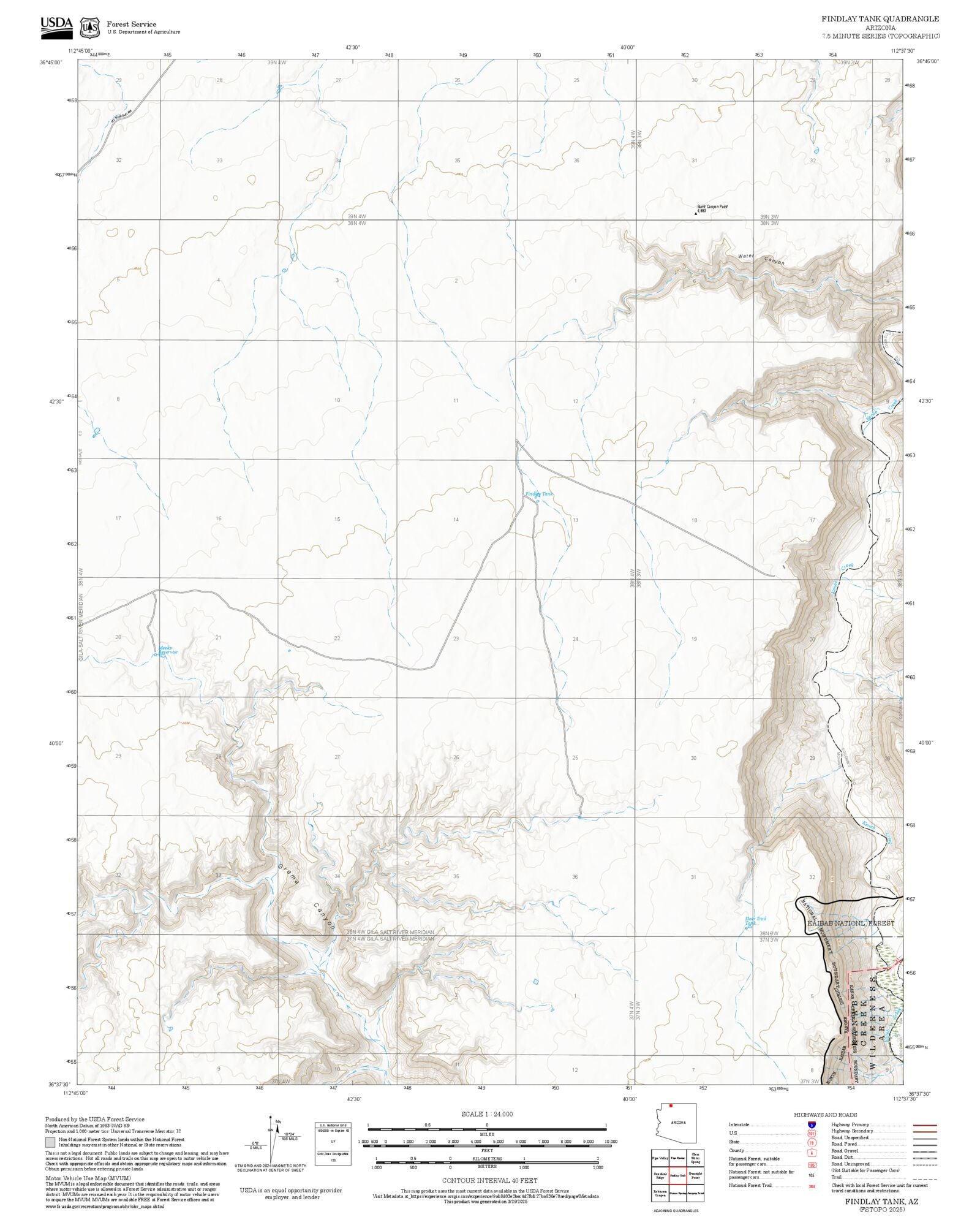 2025 Forest Service Topo Map of Findlay Tank Arizona – MyTopo Map Store