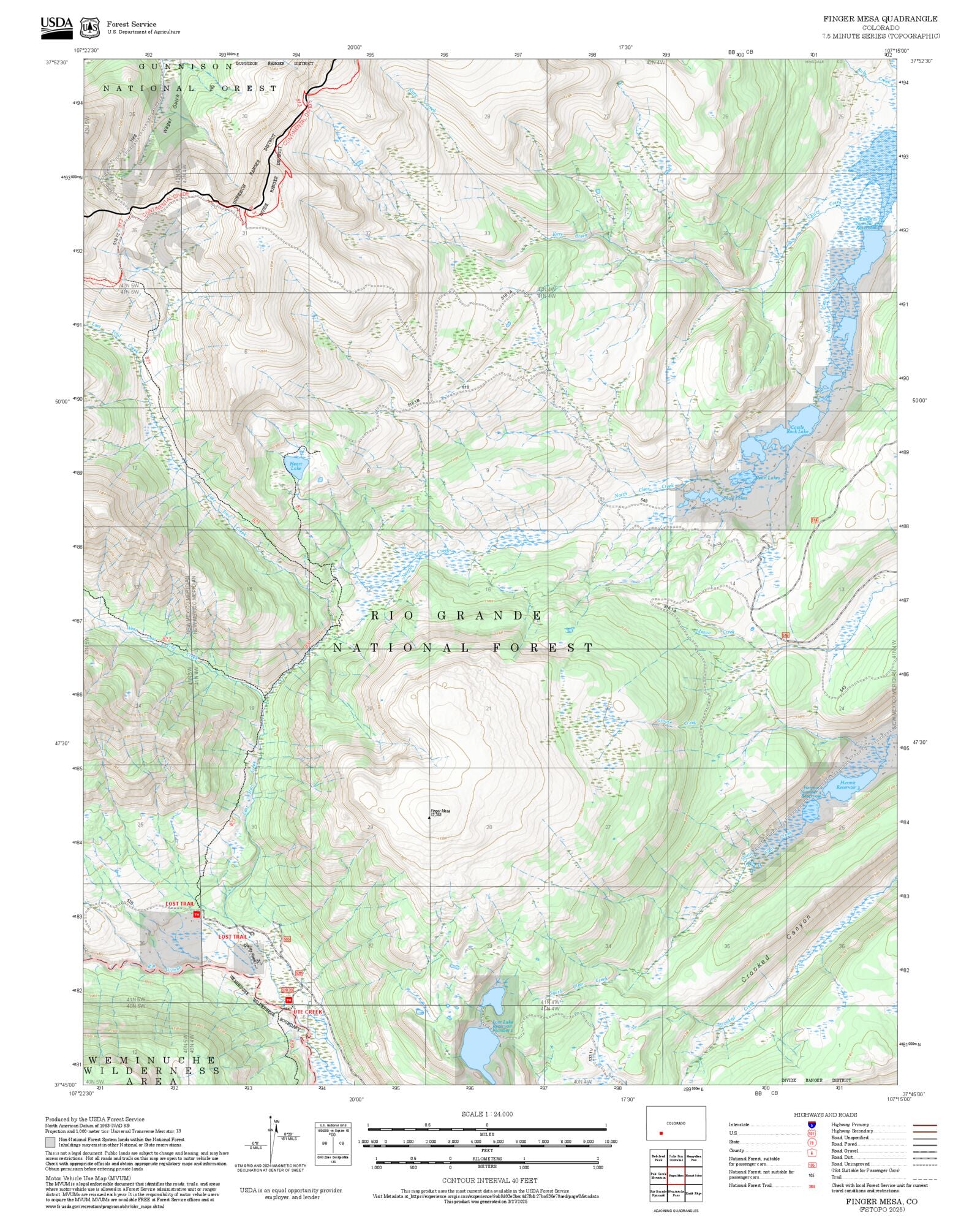 2025 Forest Service Topo Map of Finger Mesa Colorado – MyTopo Map Store
