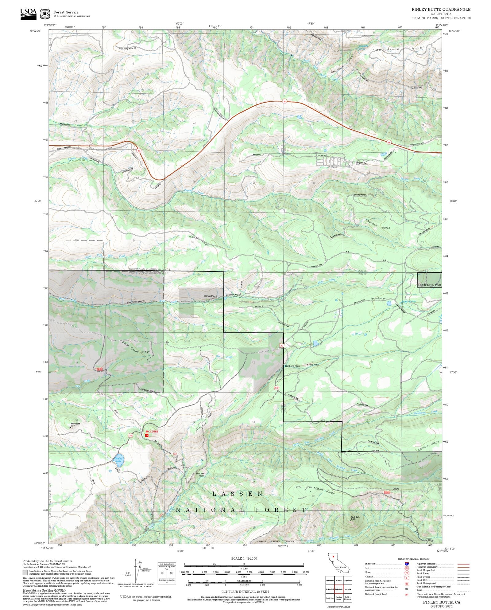 2025 Forest Service Topo Map of Finley Butte California – MyTopo Map Store