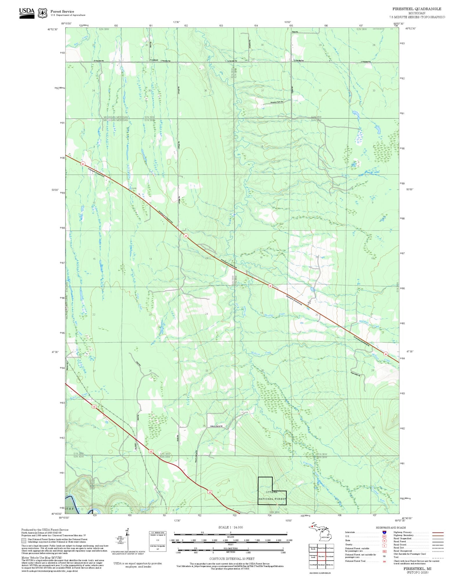 2025 Forest Service Topo Map of Firesteel Michigan – MyTopo Map Store