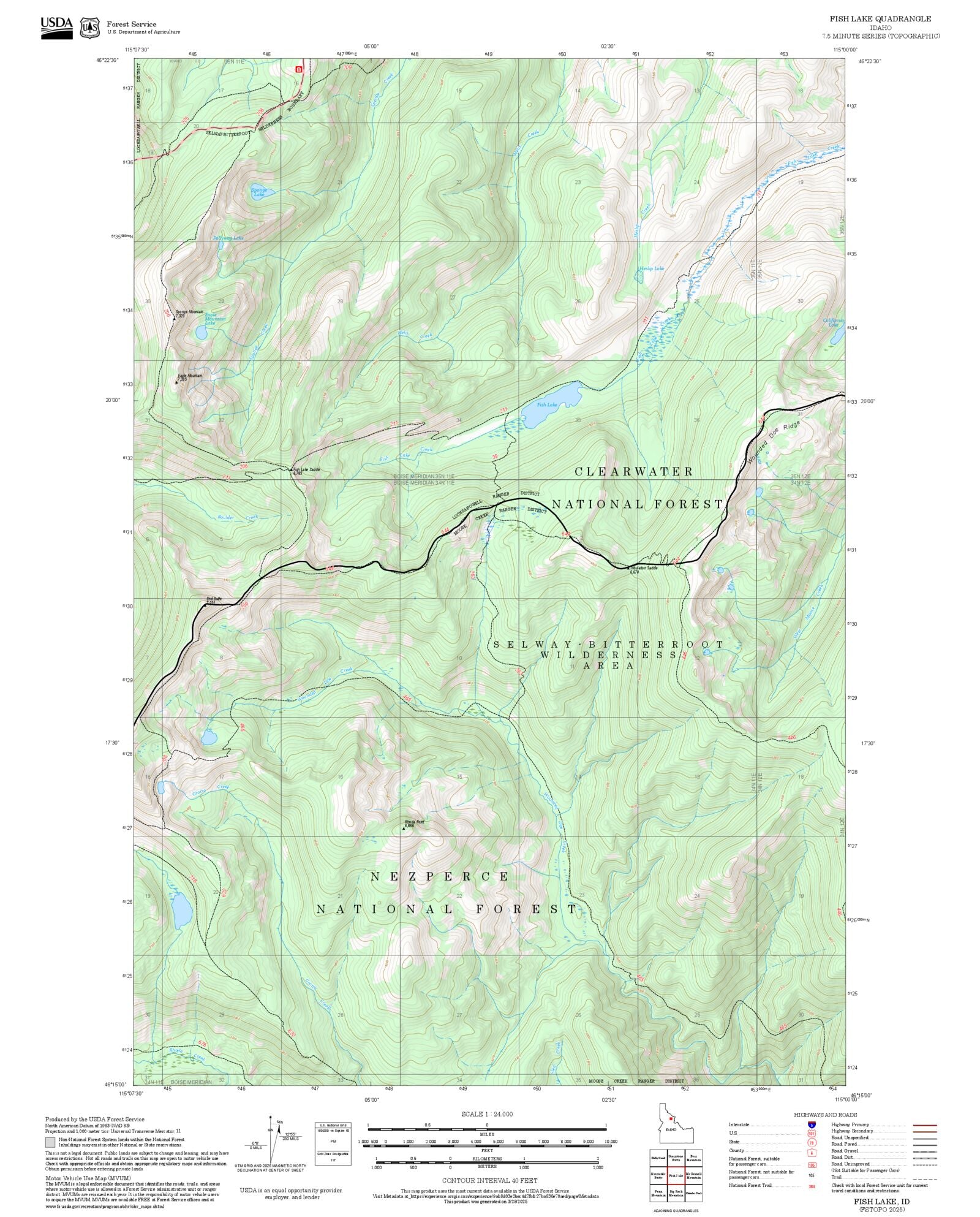 2025 Forest Service Topo Map of Fish Lake Idaho – MyTopo Map Store
