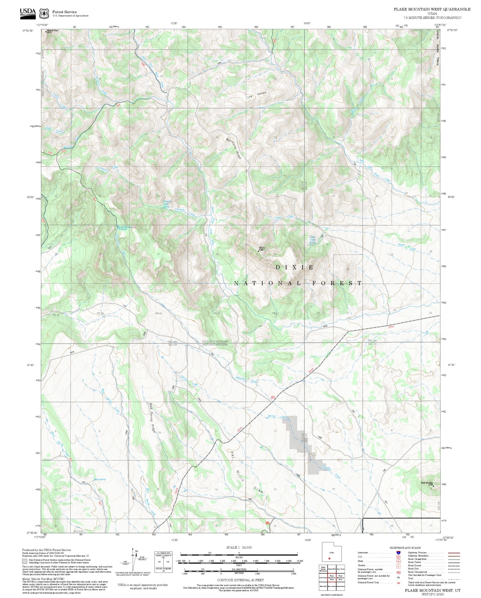2025 Forest Service Topo Map of Flake Mountain West Utah – MyTopo Map Store