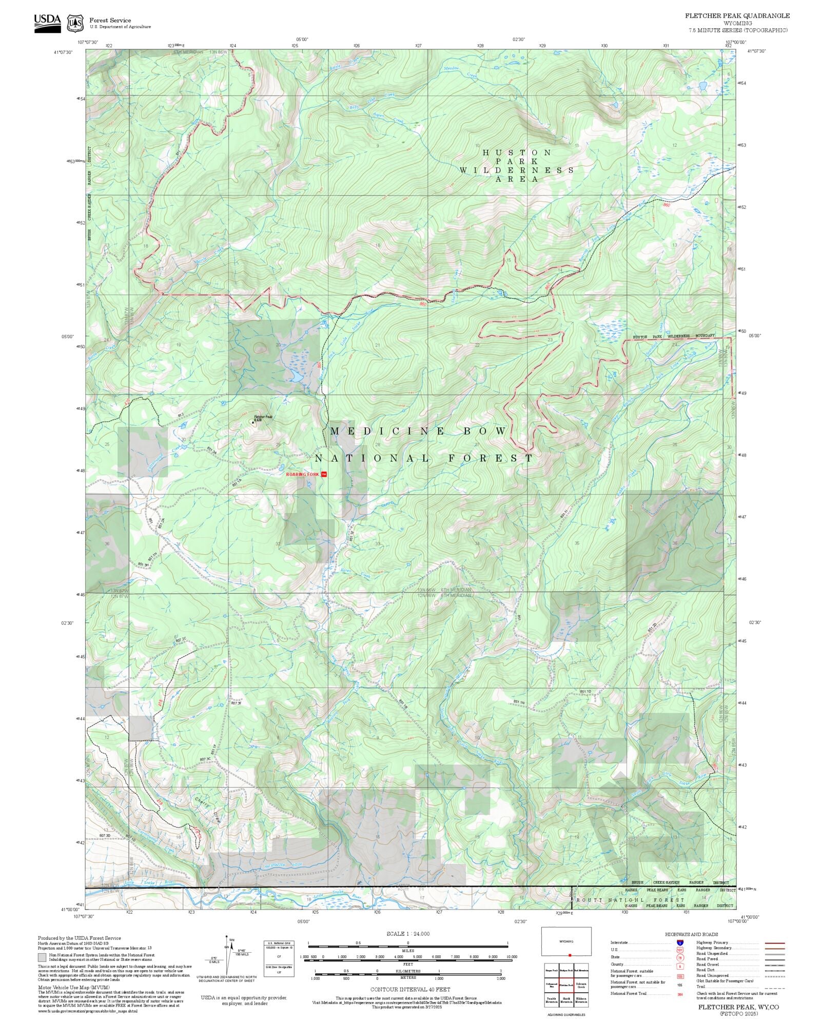 2025 Forest Service Topo Map of Fletcher Peak Wyoming – MyTopo Map Store