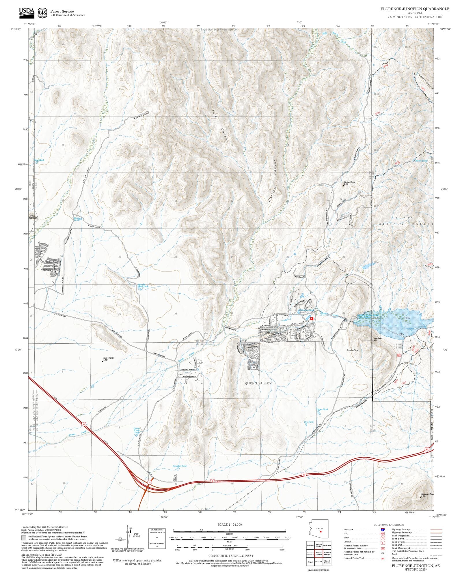 2025 Forest Service Topo Map of Florence Junction Arizona – MyTopo Map ...