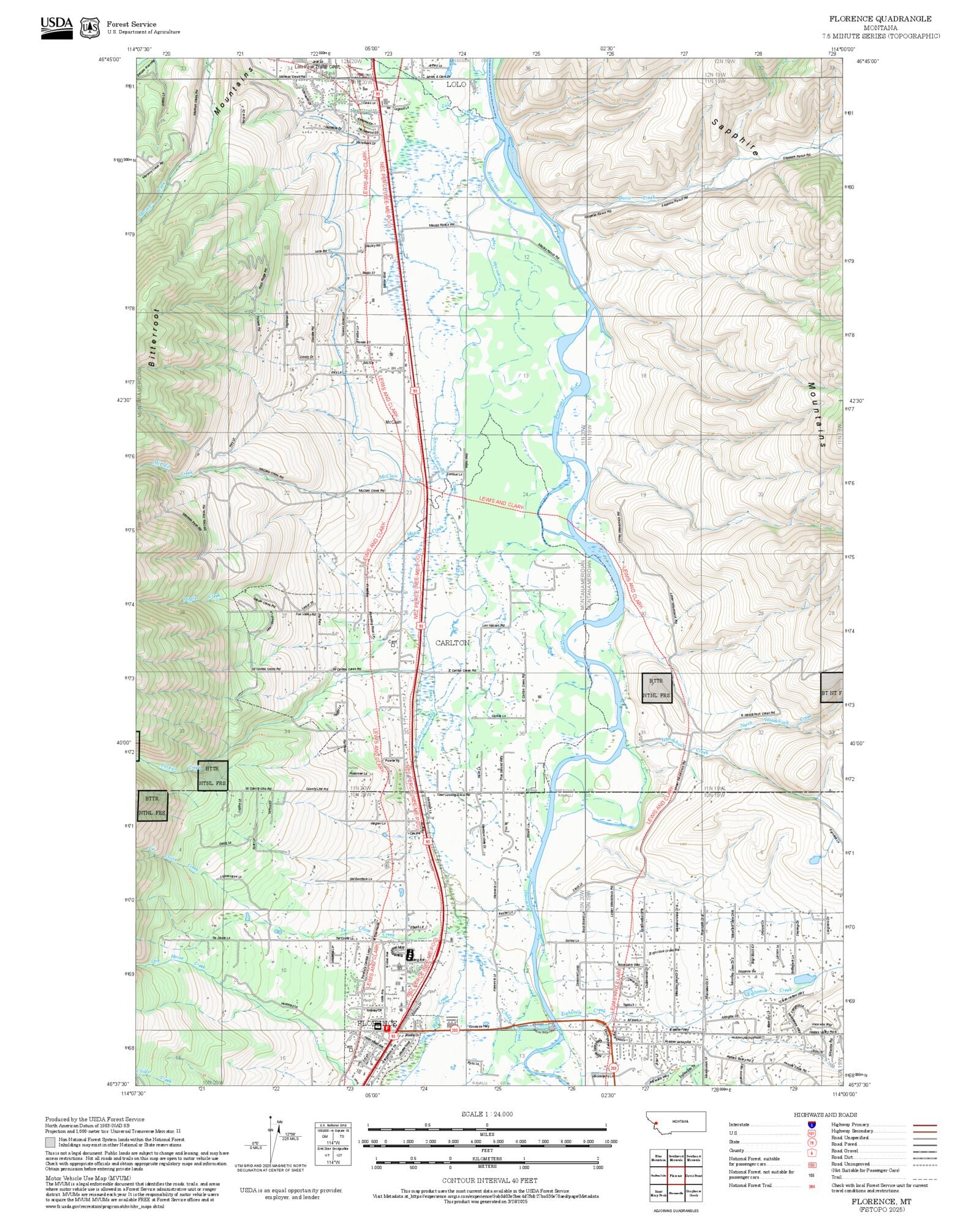 2025 Forest Service Topo Map of Florence Montana – MyTopo Map Store