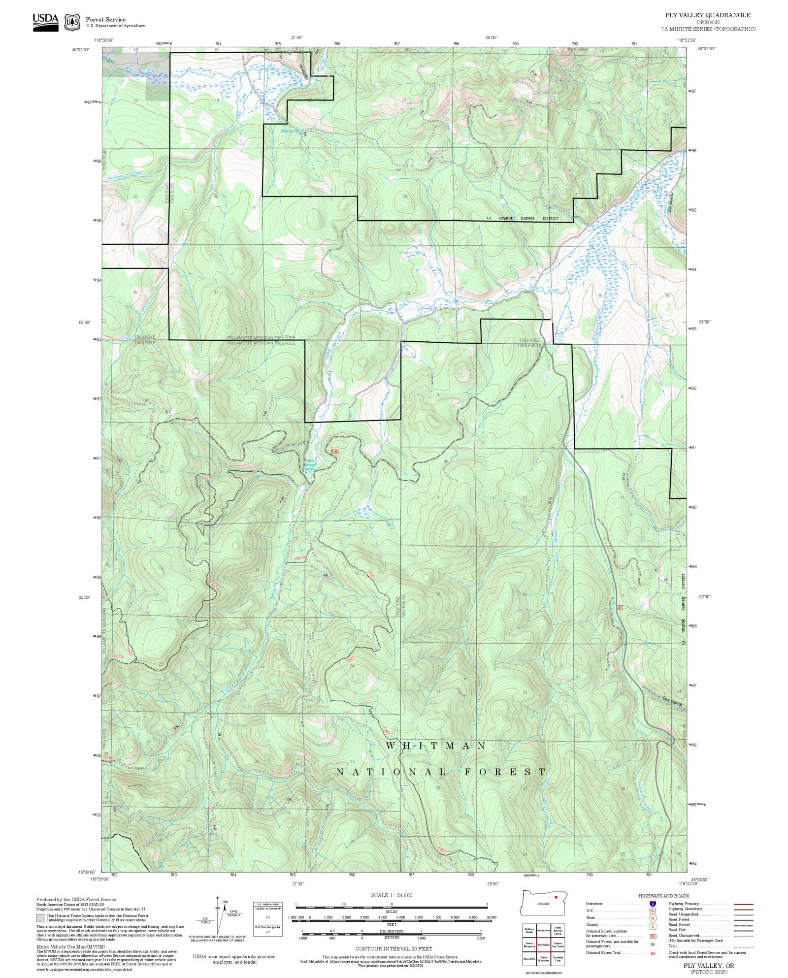 2025 Forest Service Topo Map of Fly Valley Oregon – MyTopo Map Store