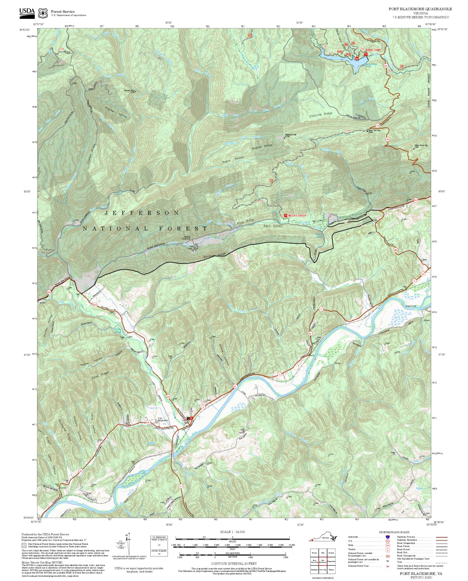 2025 Forest Service Topo Map of Fort Blackmore Virginia – MyTopo Map Store
