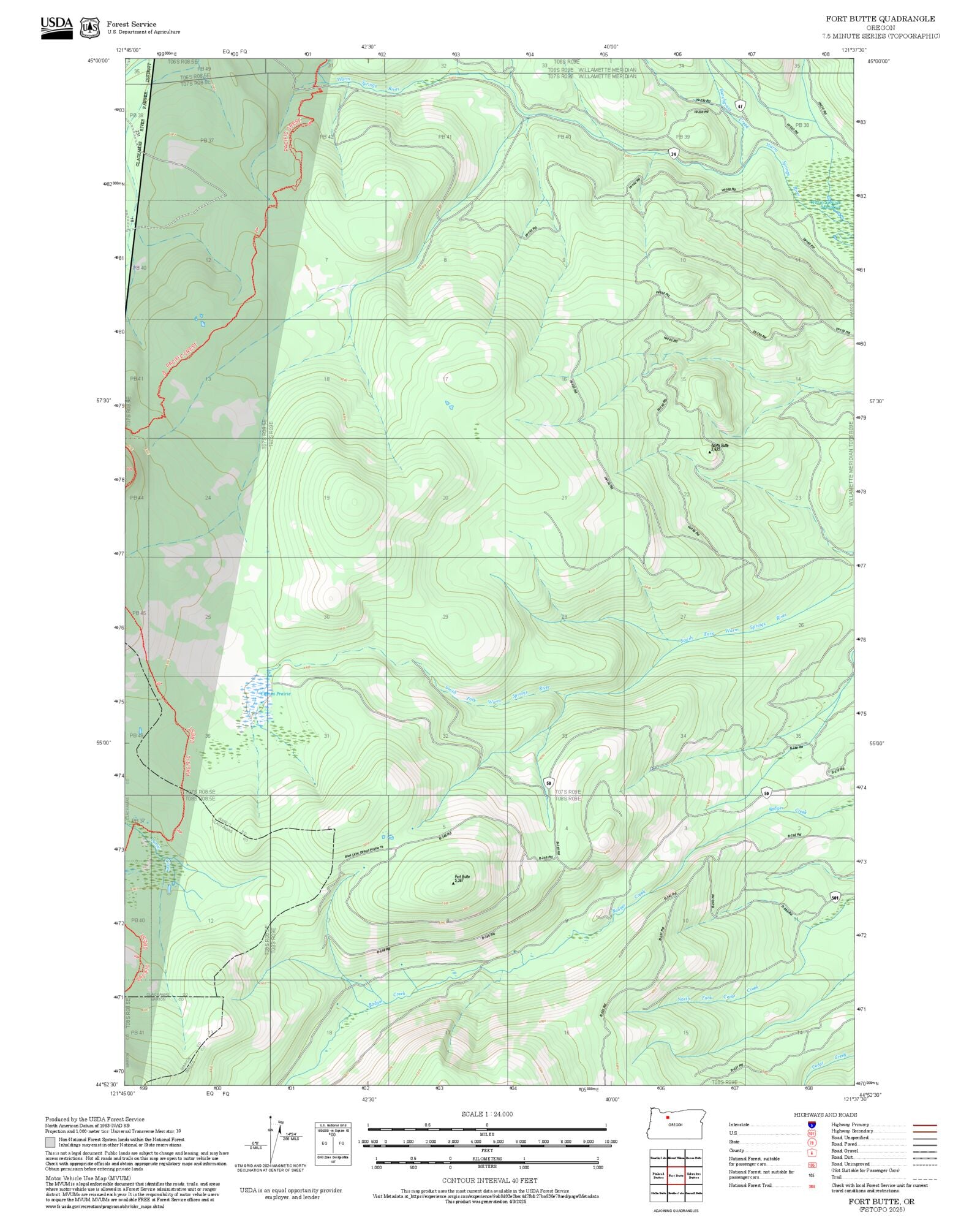 2025 Forest Service Topo Map of Fort Butte Oregon – MyTopo Map Store
