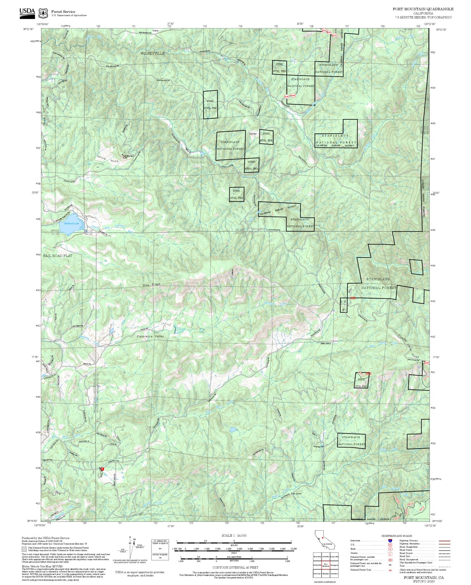 2025 Forest Service Topo Map of Fort Mountain California – MyTopo Map Store