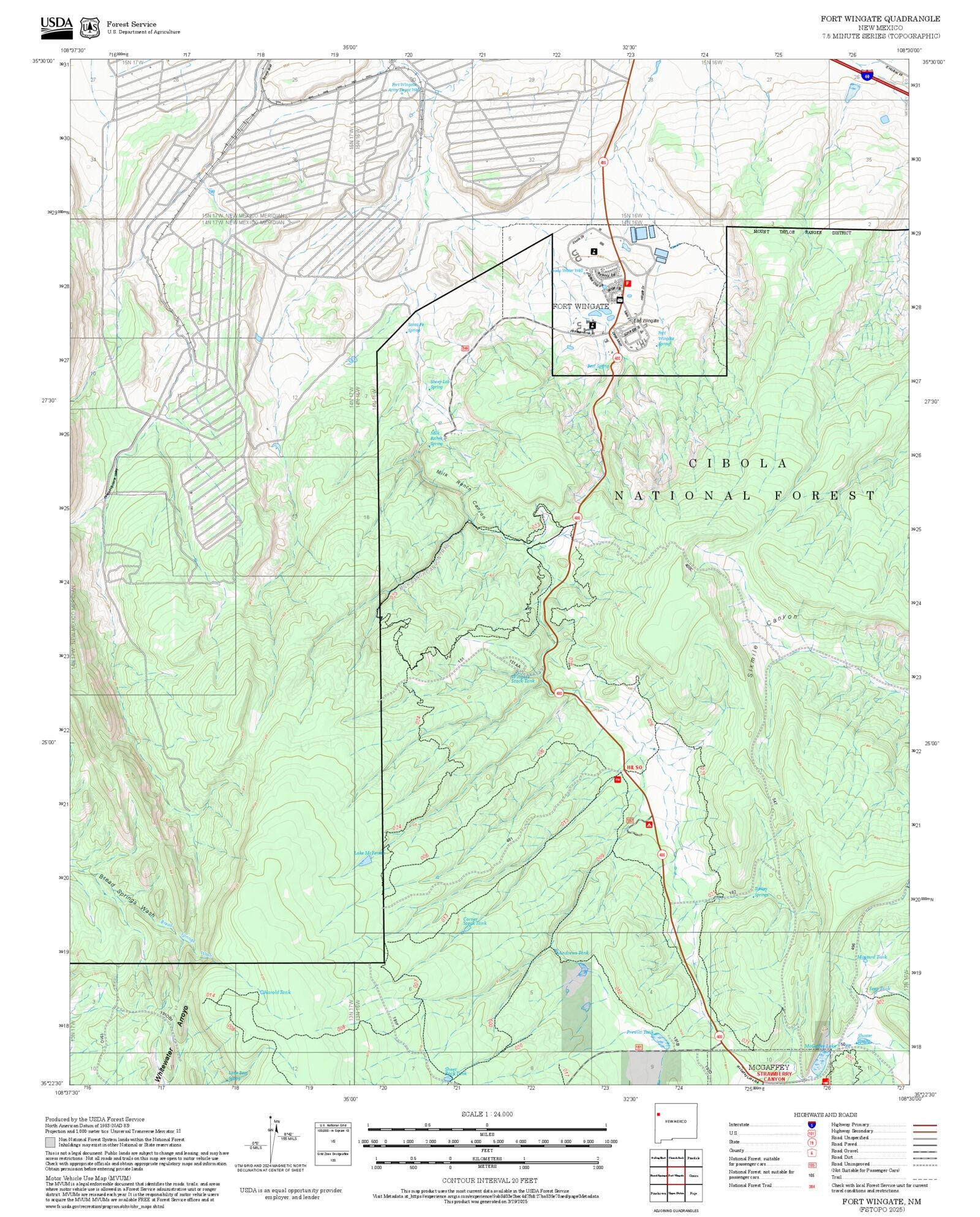 2025 Forest Service Topo Map of Fort Wingate New Mexico – MyTopo Map Store