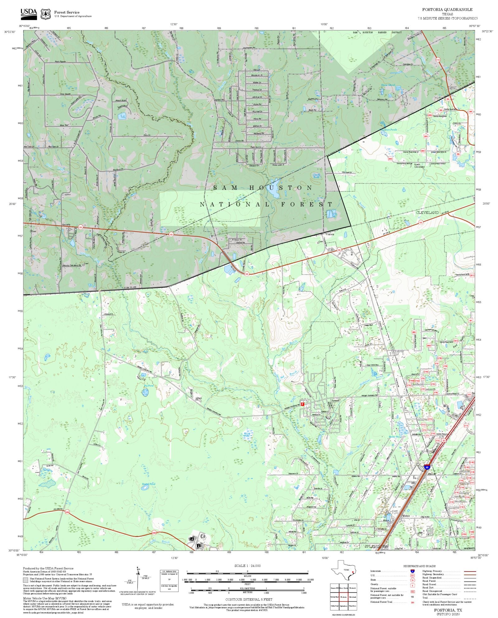 2025 Forest Service Topo Map of Fostoria Texas – MyTopo Map Store