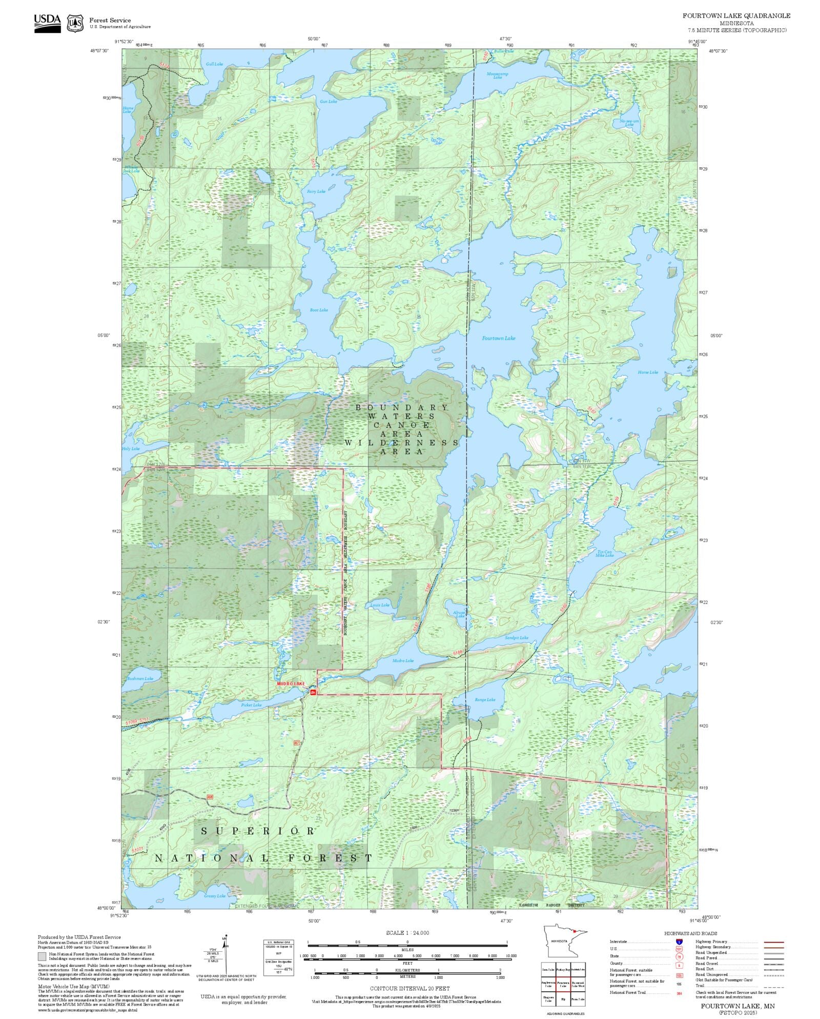 2025 Forest Service Topo Map of Fourtown Lake Minnesota – MyTopo Map Store