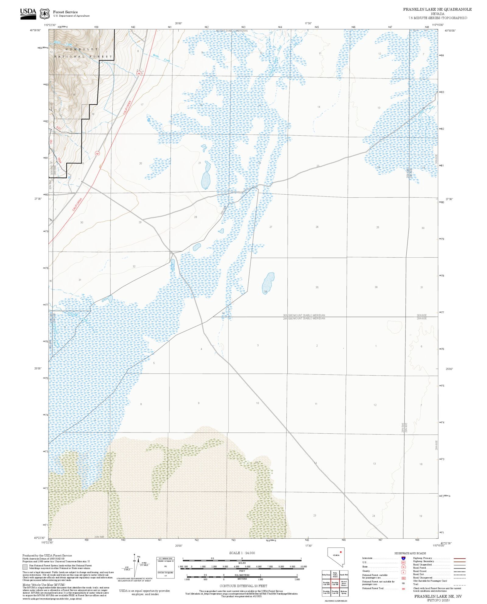 2025 Forest Service Topo Map of Franklin Lake NE Nevada – MyTopo Map Store