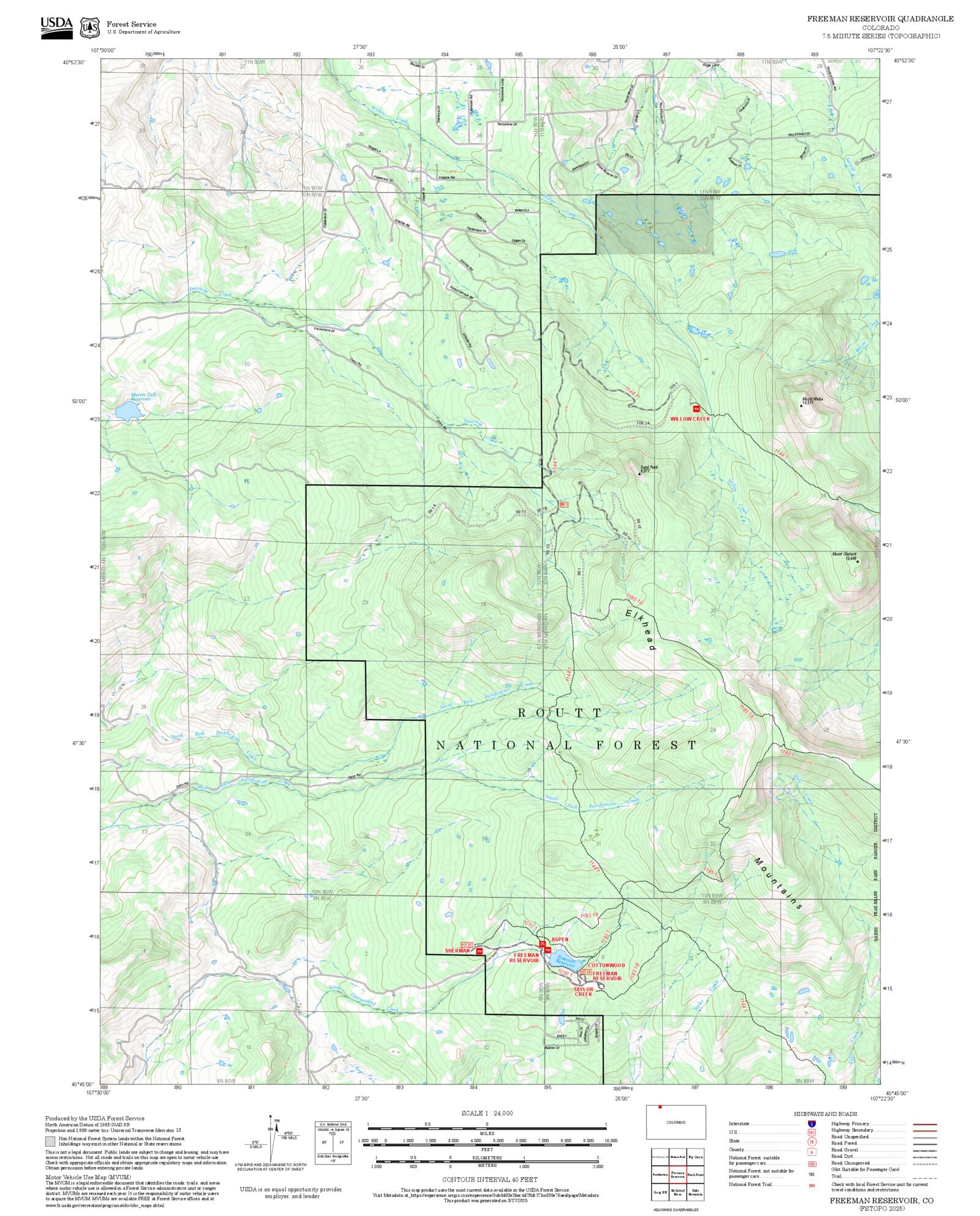 2025 Forest Service Topo Map of Freeman Reservoir Colorado – MyTopo Map ...