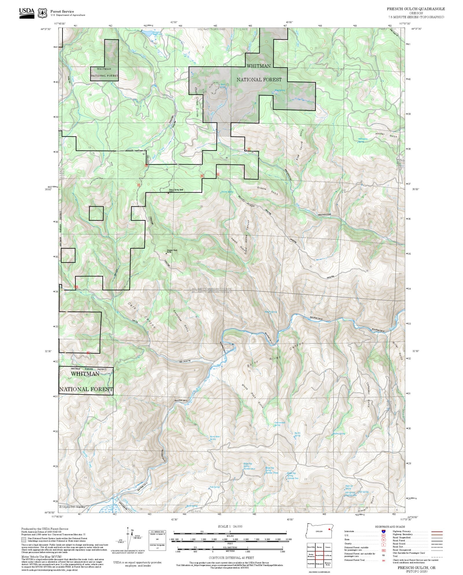 2025 Forest Service Topo Map of French Gulch Oregon – MyTopo Map Store