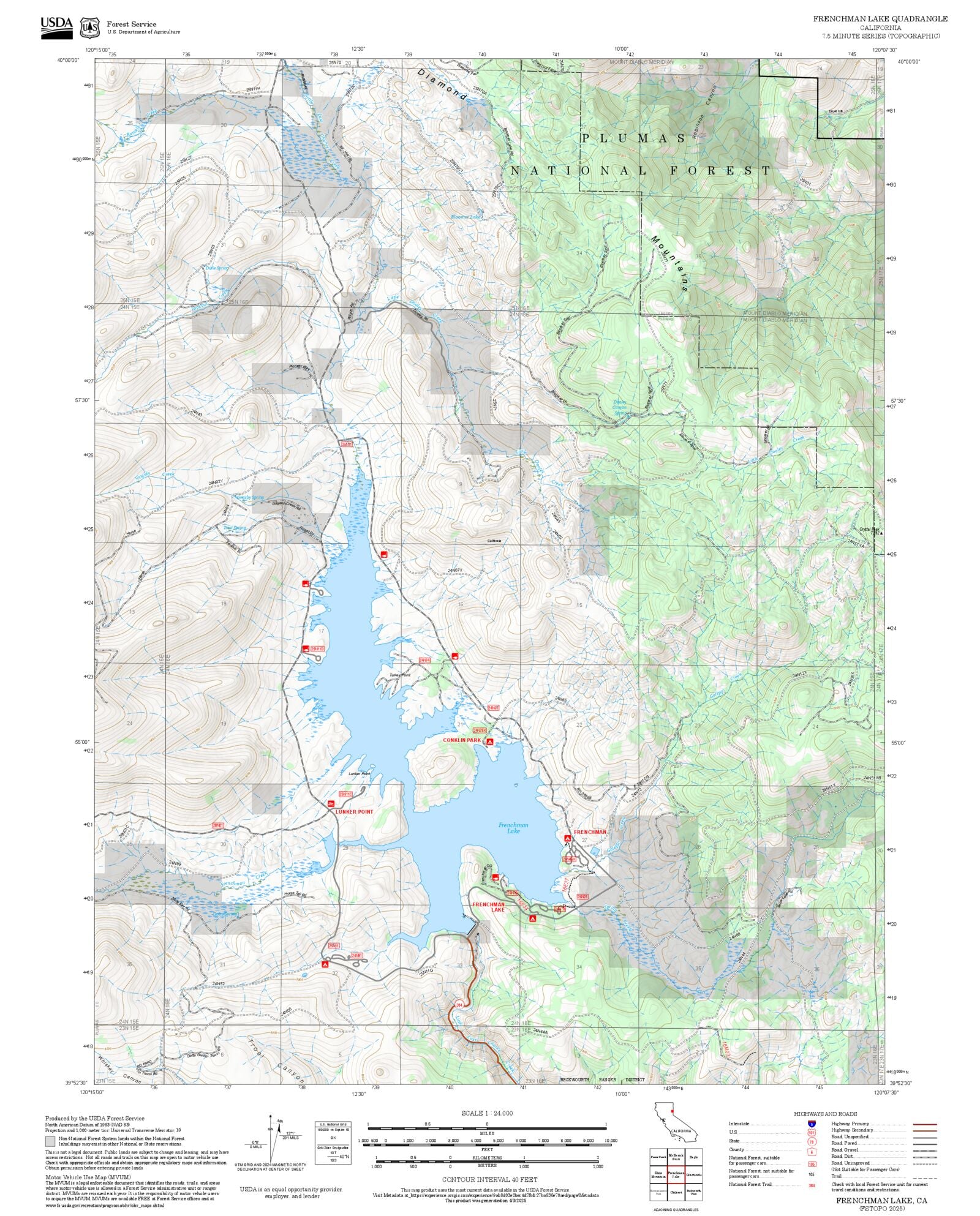 2025 Forest Service Topo Map of Frenchman Lake California – MyTopo Map ...