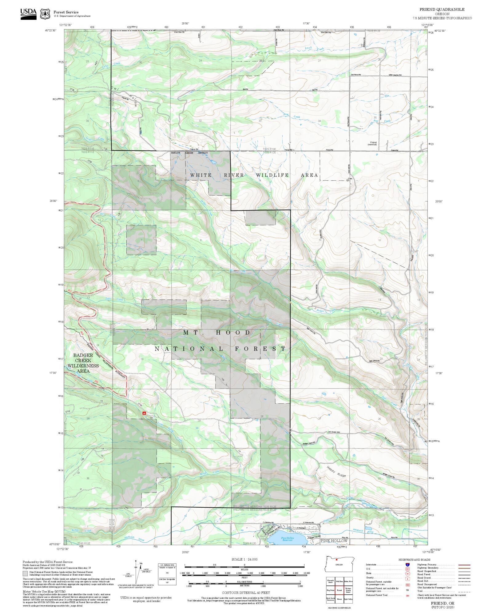2025 Forest Service Topo Map of Friend Oregon – MyTopo Map Store