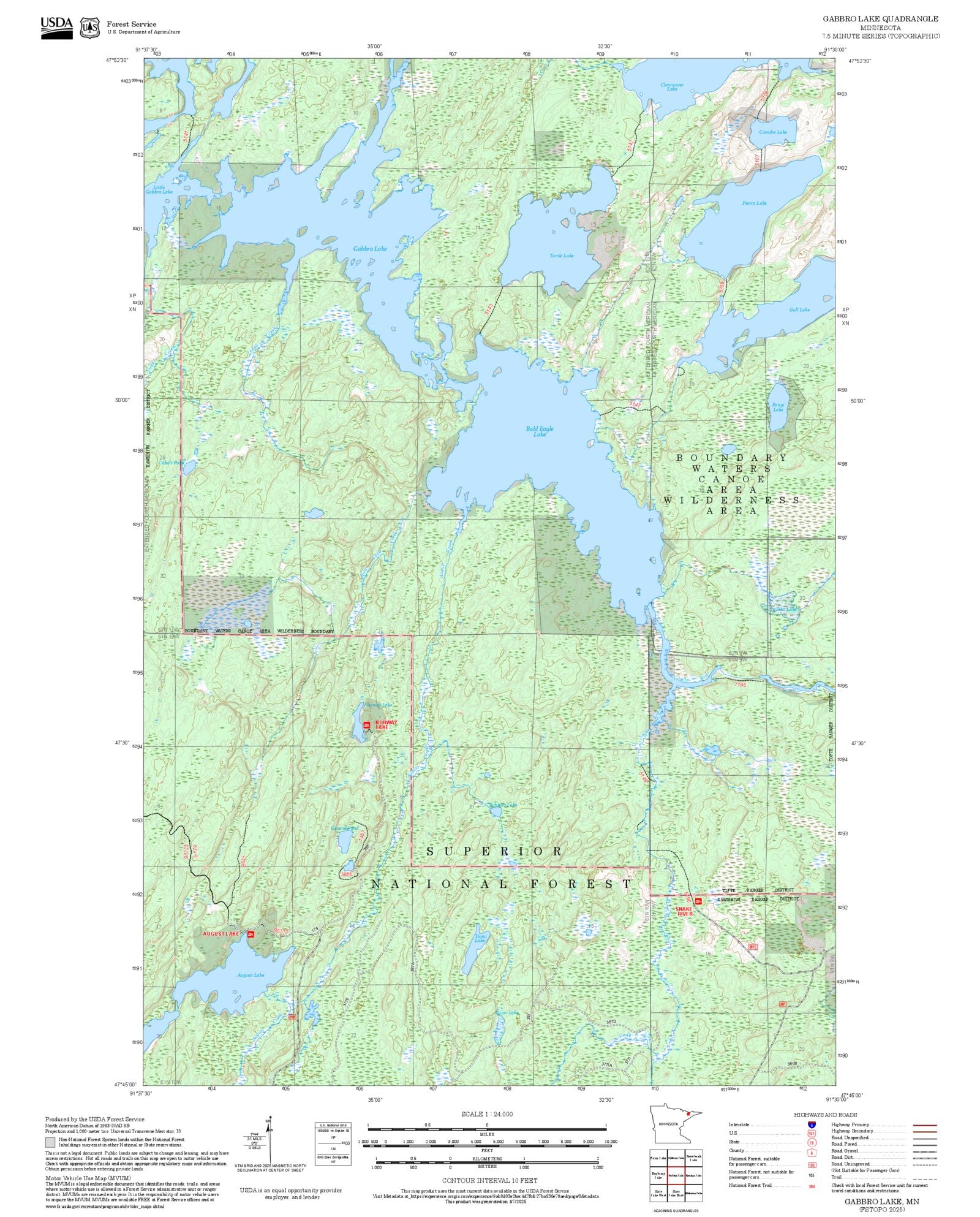 2025 Forest Service Topo Map of Gabbro Lake Minnesota – MyTopo Map Store