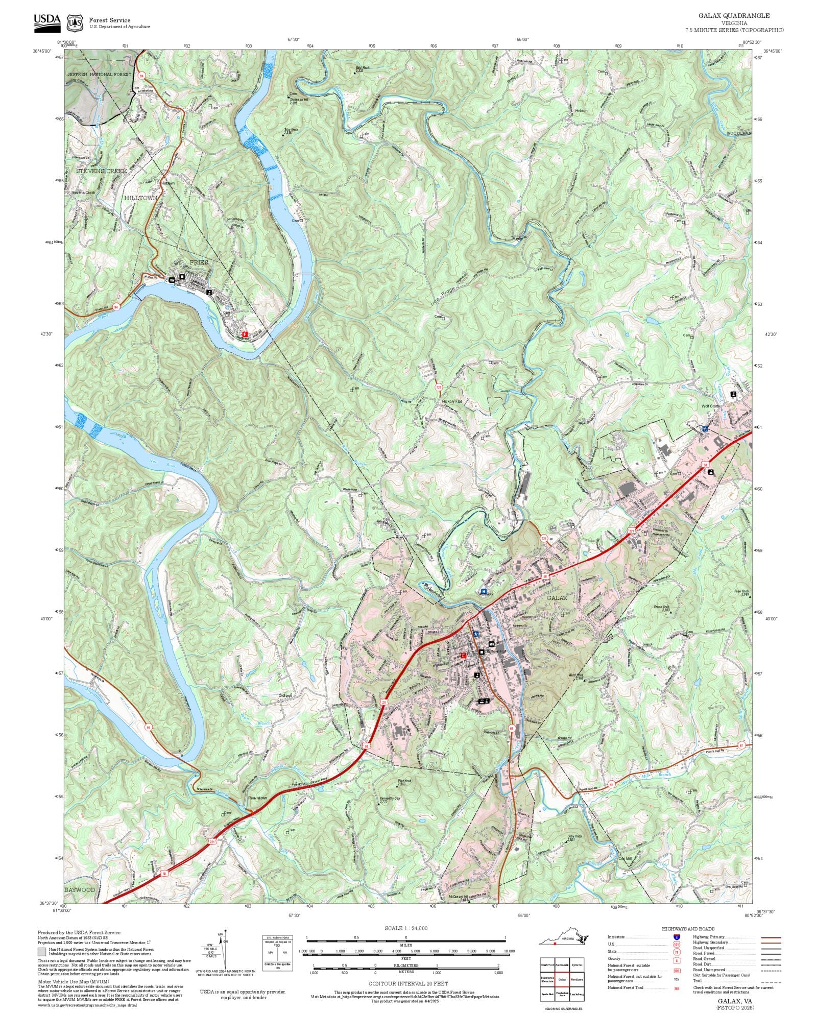 2025 Forest Service Topo Map of Galax Virginia – MyTopo Map Store