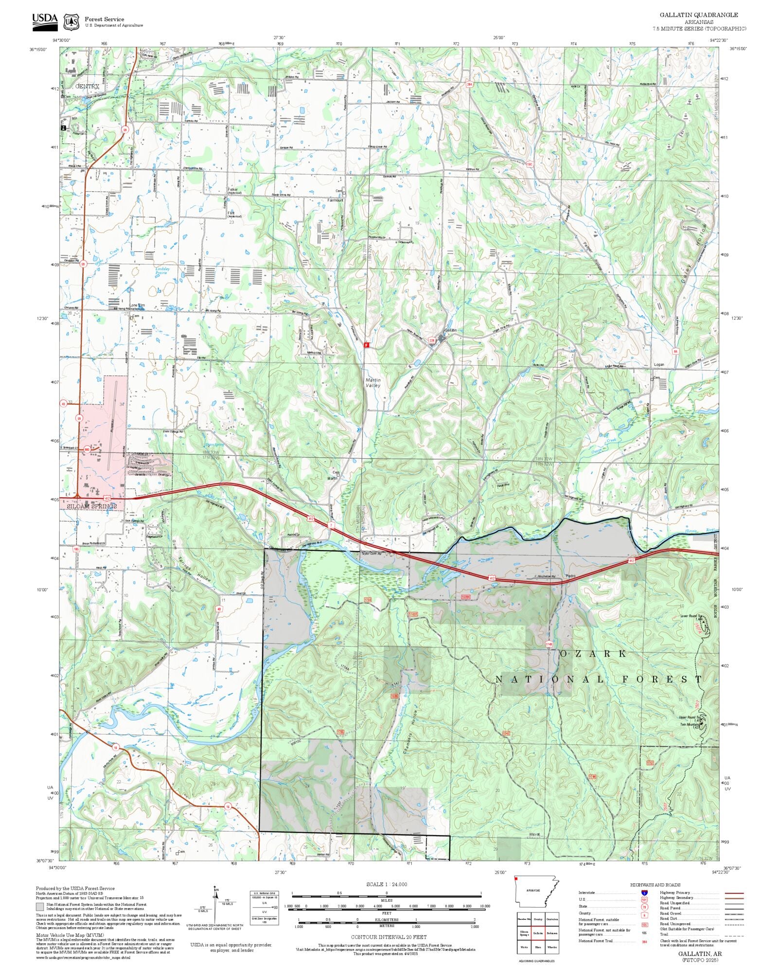2025 Forest Service Topo Map of Gallatin Arkansas – MyTopo Map Store