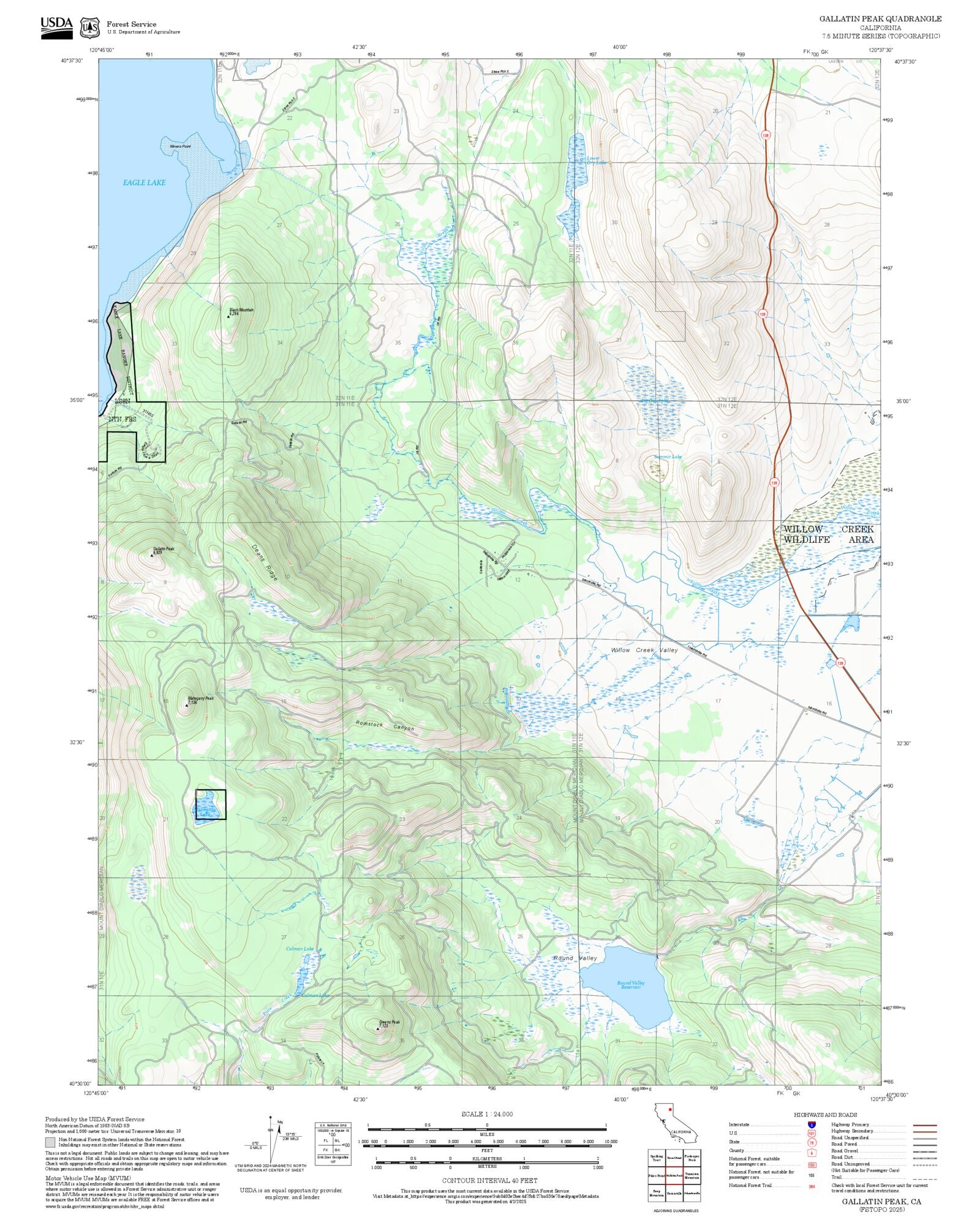 2025 Forest Service Topo Map of Gallatin Peak California – MyTopo Map Store