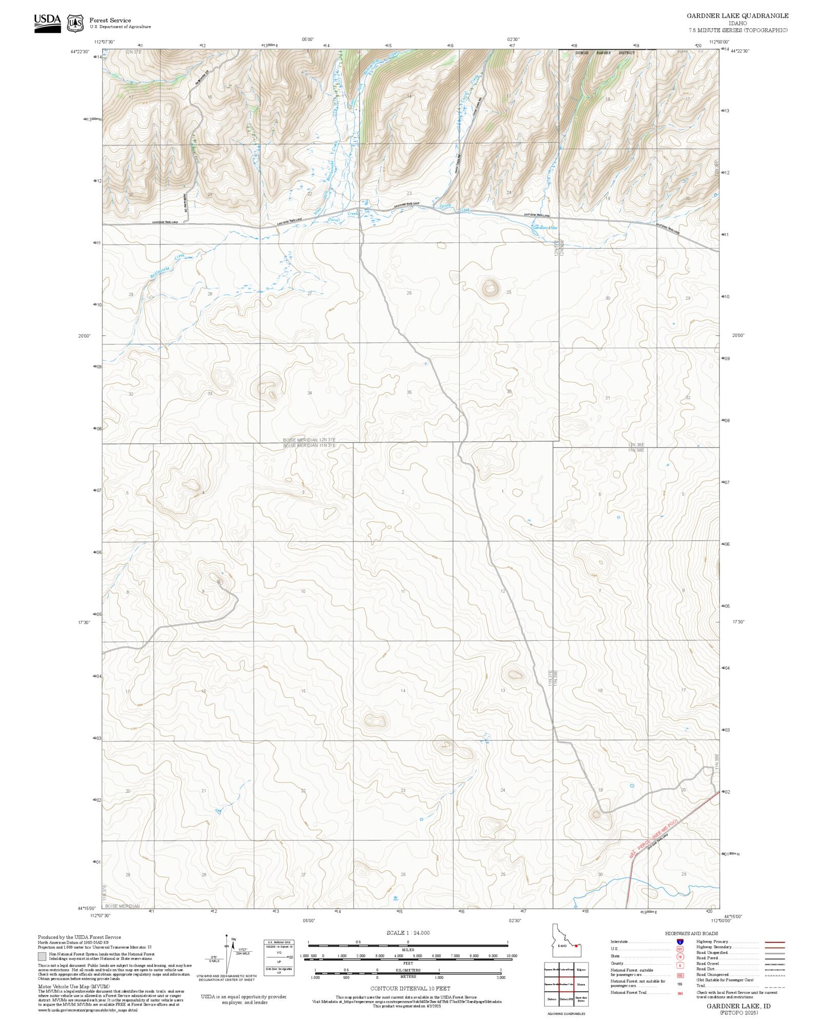 2025 Forest Service Topo Map of Gardner Lake Idaho – MyTopo Map Store