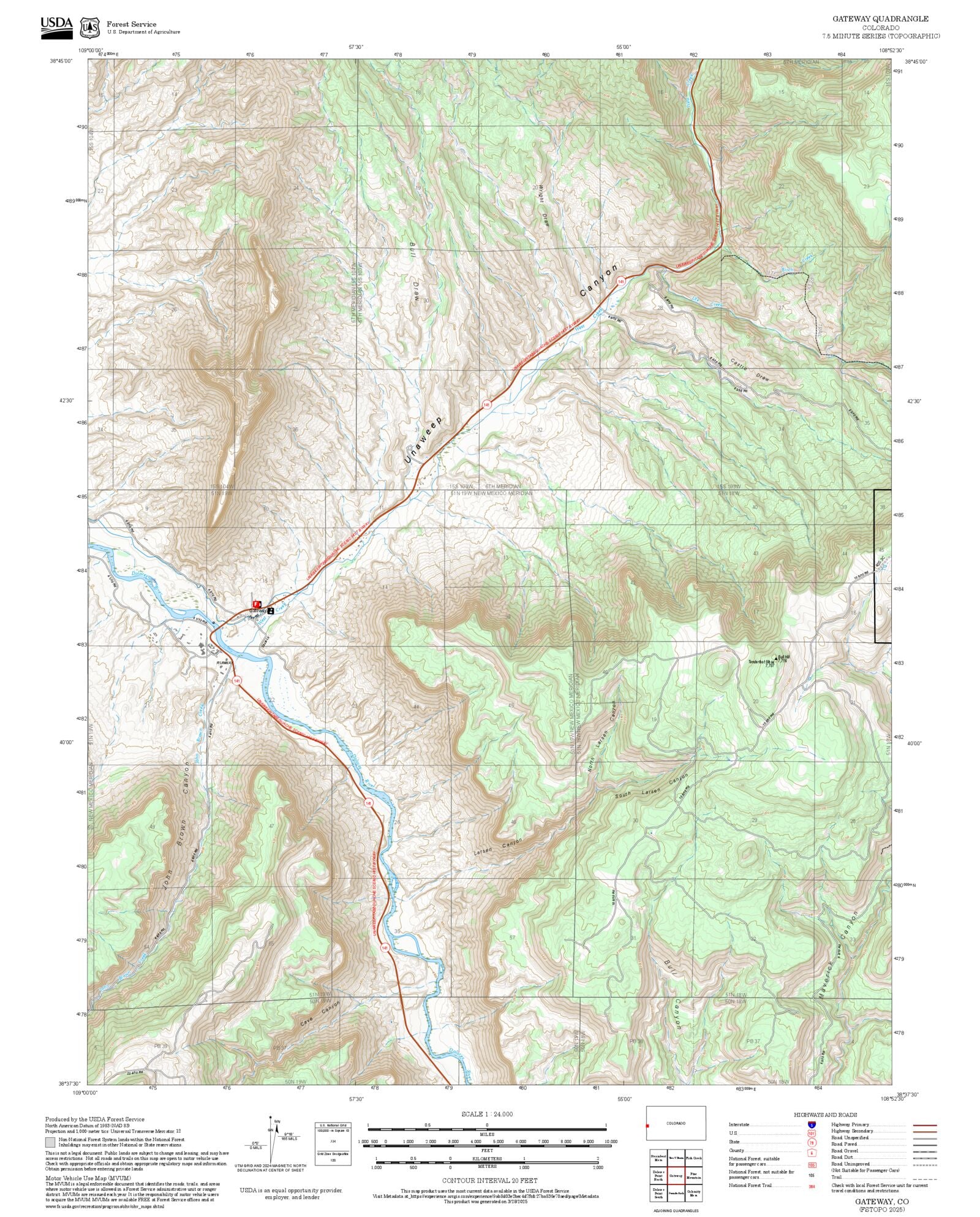 2025 Forest Service Topo Map of Gateway Colorado – MyTopo Map Store